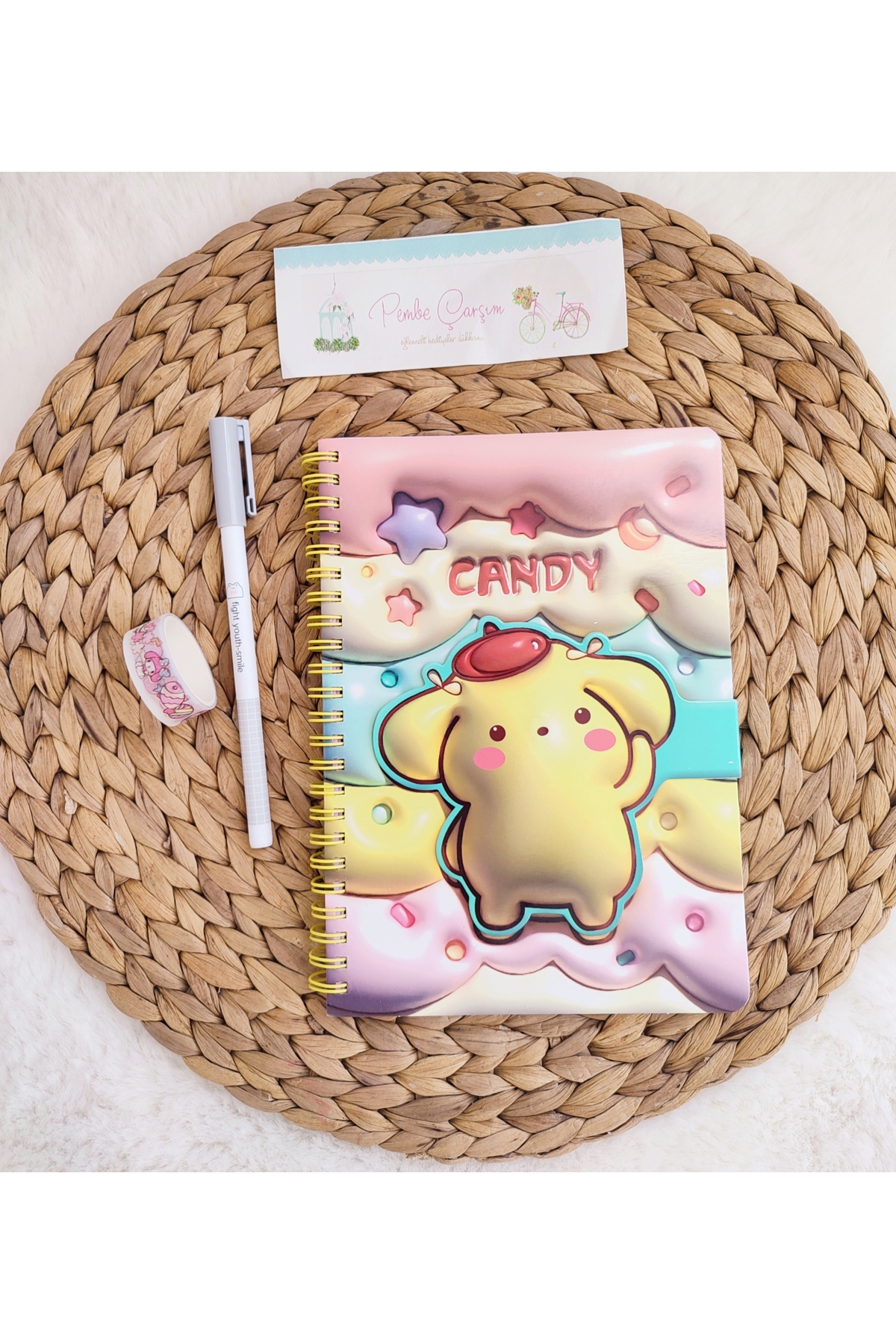 Pembe Çarşı Sanrio Mıknatıs Kapaklı Defter , Kalem , Bant Seti Kuromi ...