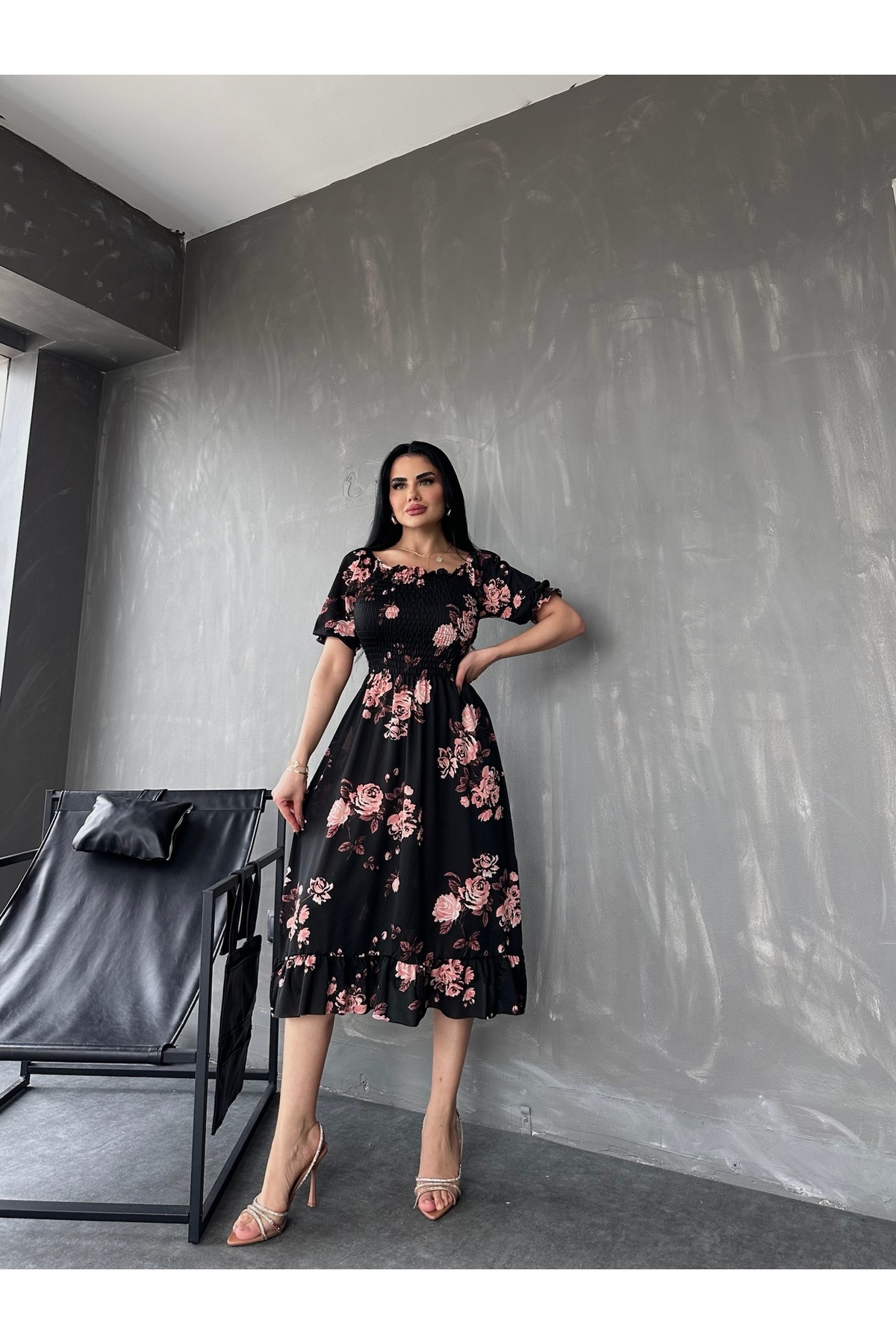 LİLA İSTANBUL Rochie de vară cu guler pătrat Gimped Helen din stofă cu ...