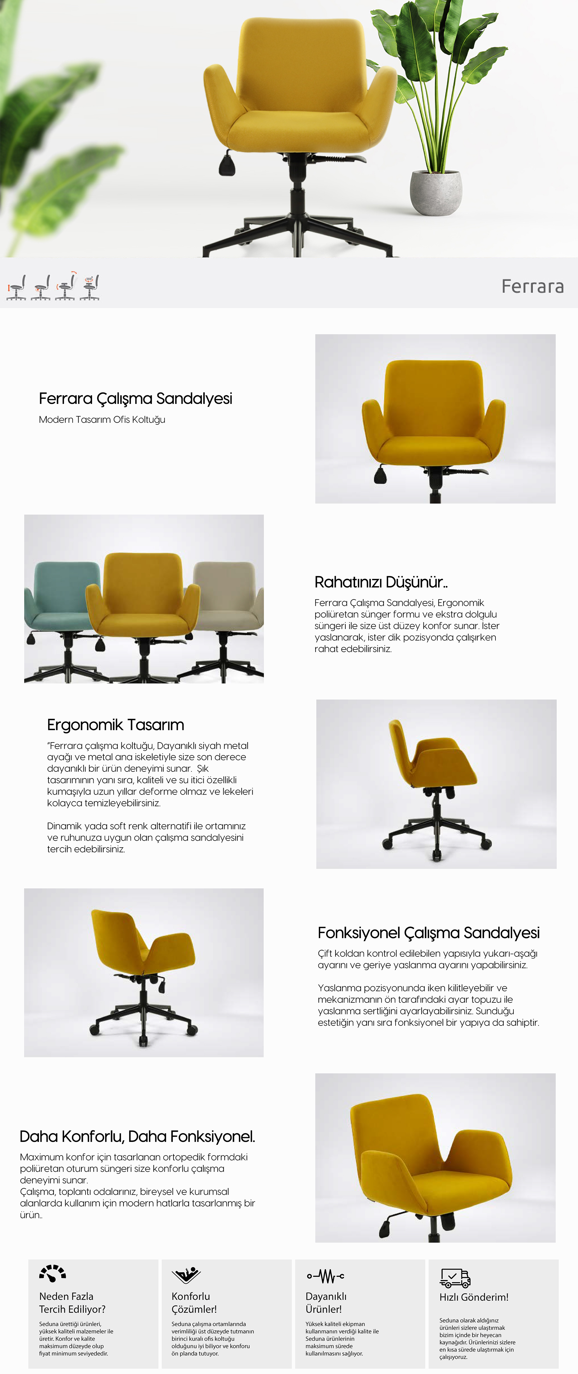 Seduna Ferrara Çalışma Sandalyesi | Ofis Koltuğu - Fiyatı, Yorumları