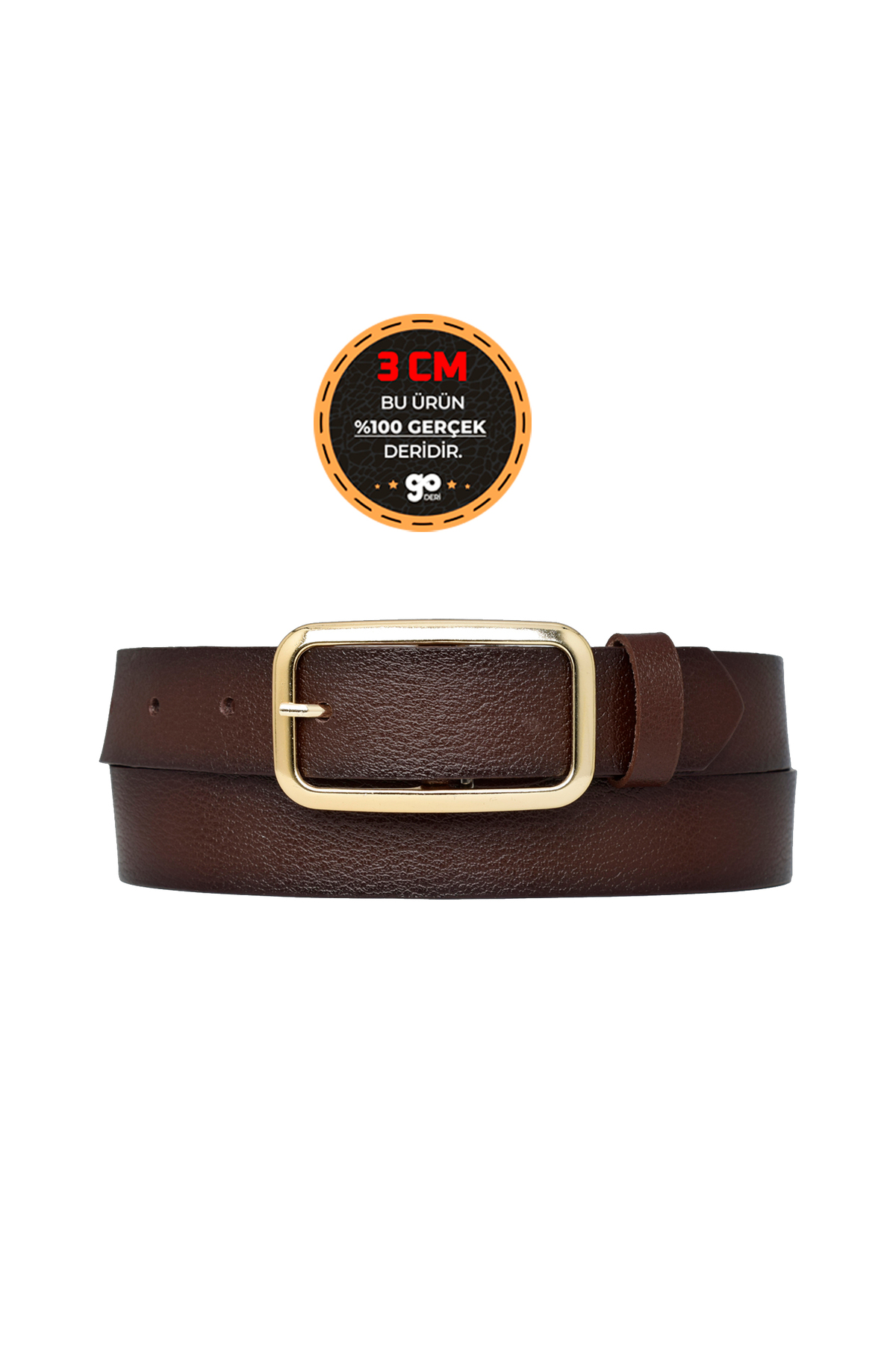 GoDeri %100 Hakiki Deri, Gold Renk Tokalı Koyu Kahverengi 3 cm Kadın ...