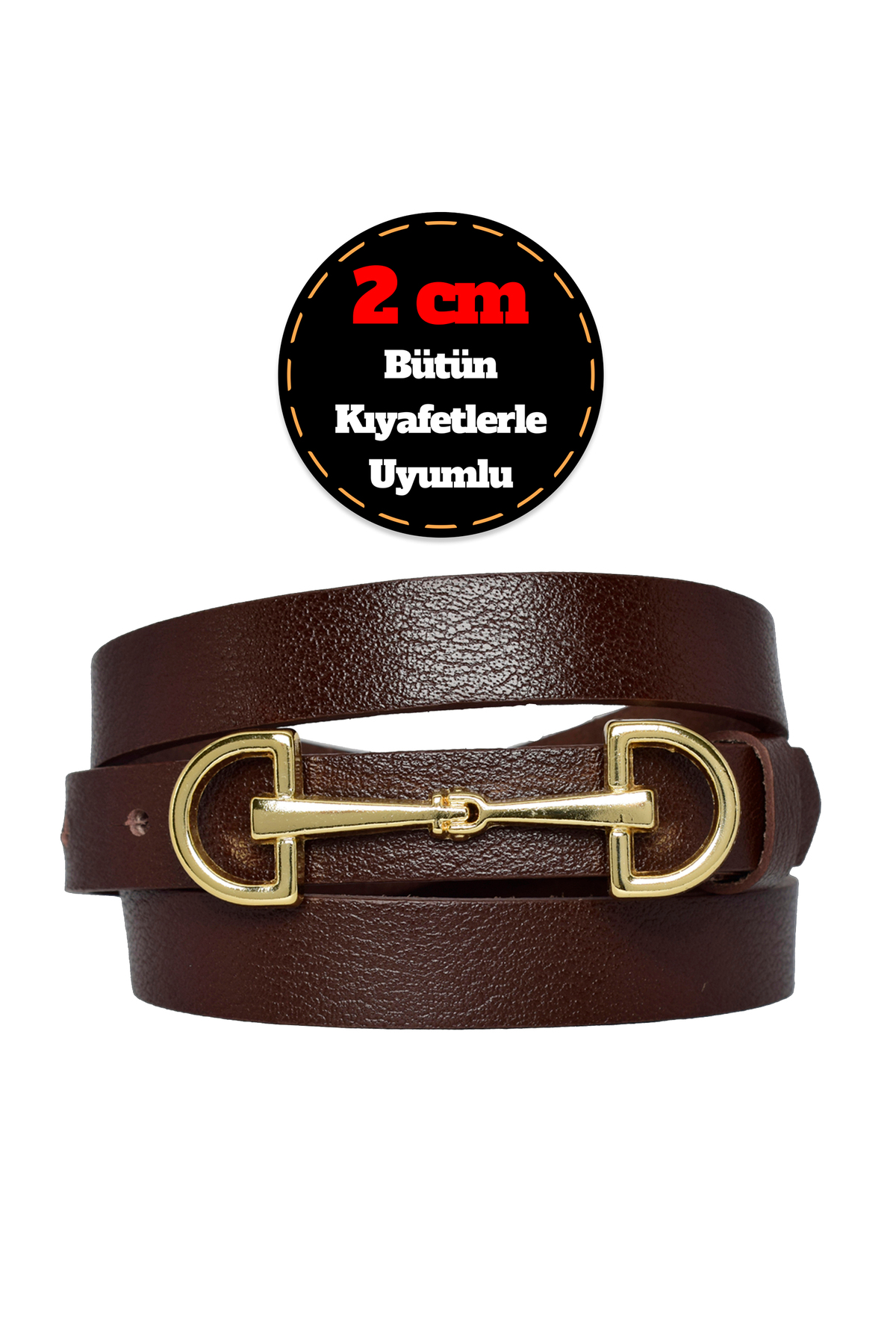 GoDeri %100 Hakiki Deri, Renk Tokalı İnce 2 cm Koyu Kahverengi Kadın ...