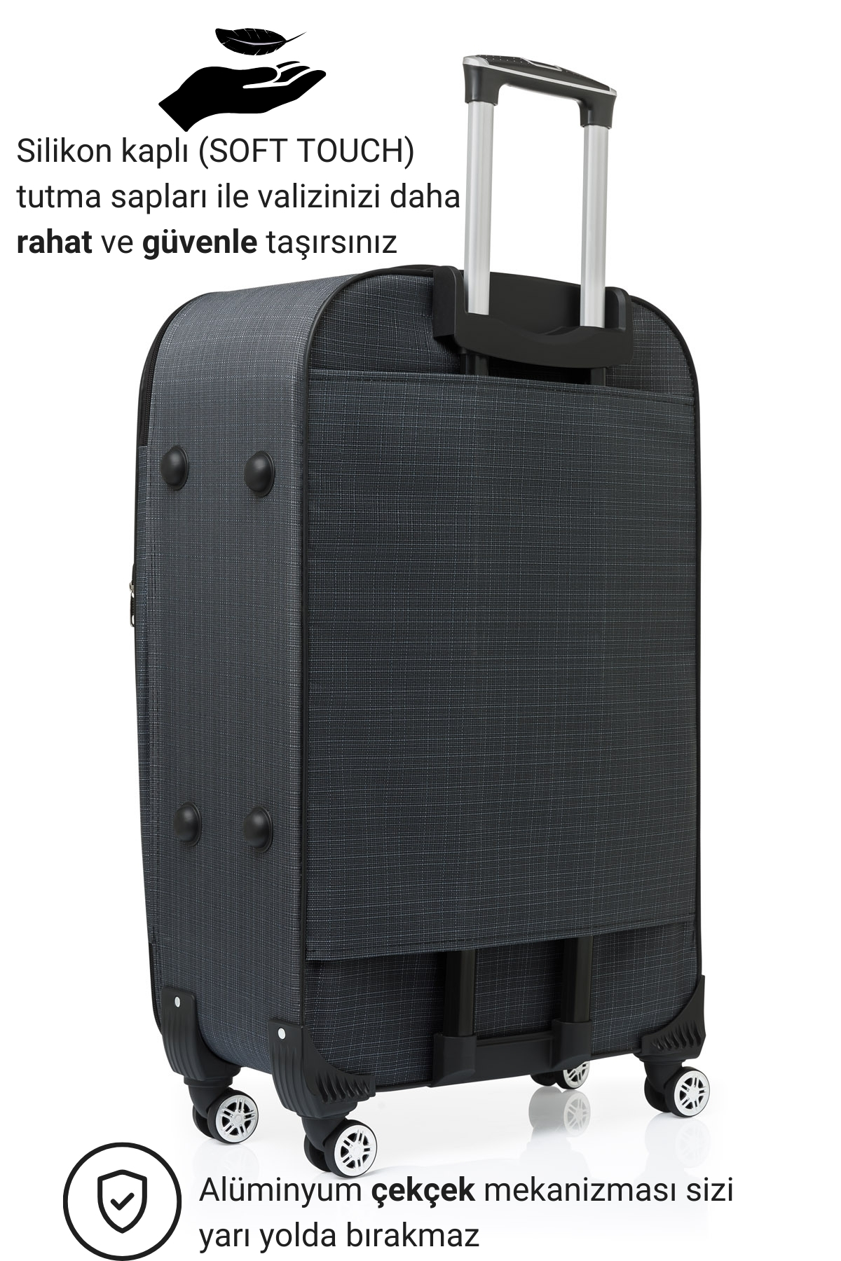 Gedox Havlu Kumaş Geniş Kasa Koyu Gri Büyük Boy Valiz 4 Teker 1000.02-b ...