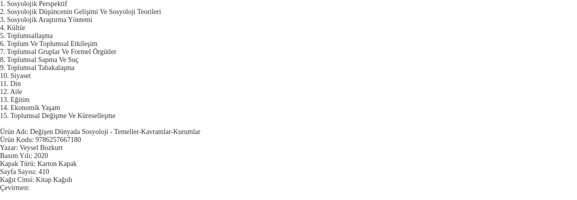 Ekin Yayınevi Değişen Dünyada Sosyoloji Veysel Bozkurt - Fiyatı, Yorumları