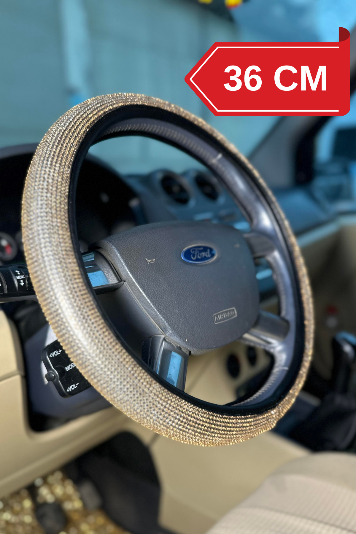 TASARIM ARABAM ATİKE ELİF AKIN 36 cm Gold Full Taş Görünümlü Direksiyon ...