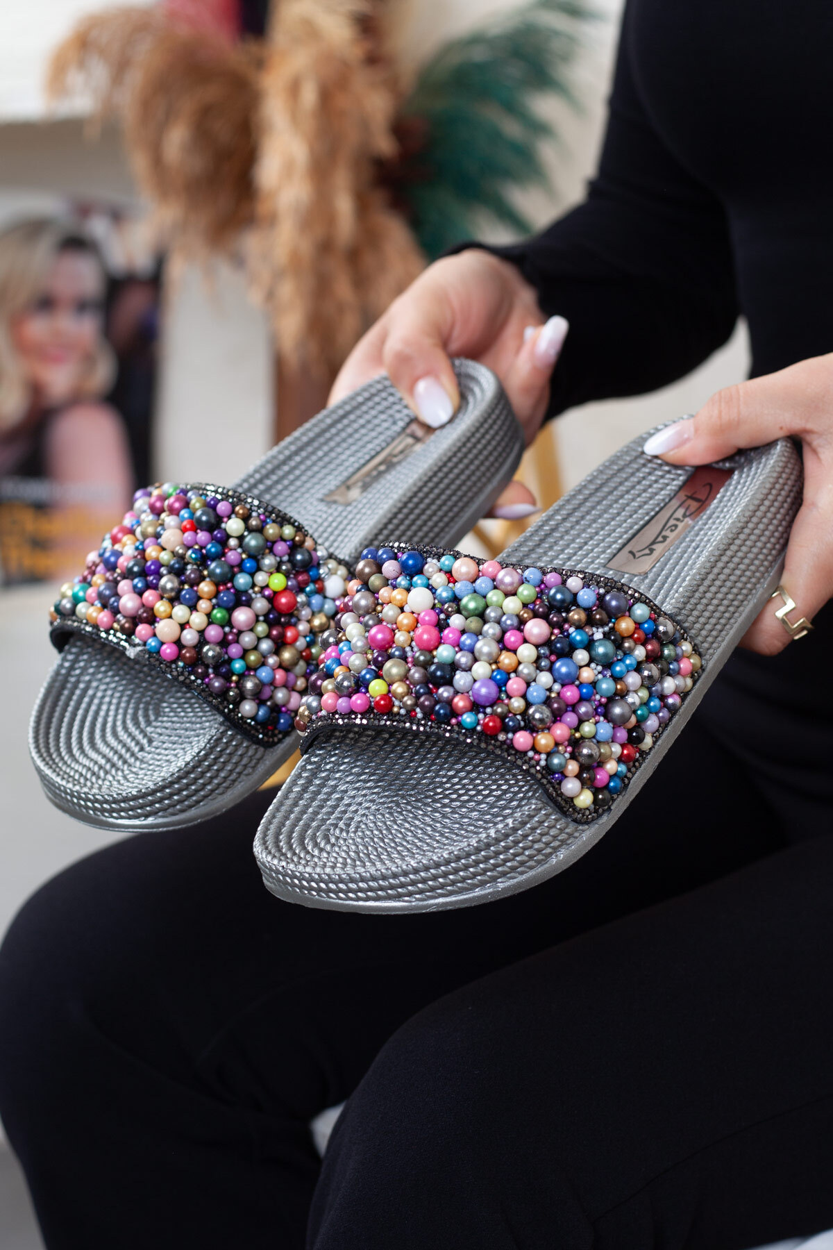 Adım Adım Kadın Ekstra Rahat Süslü Günlük Terlik, Kadın Rahat Terlik, Kadın Taşlı Terlik ...