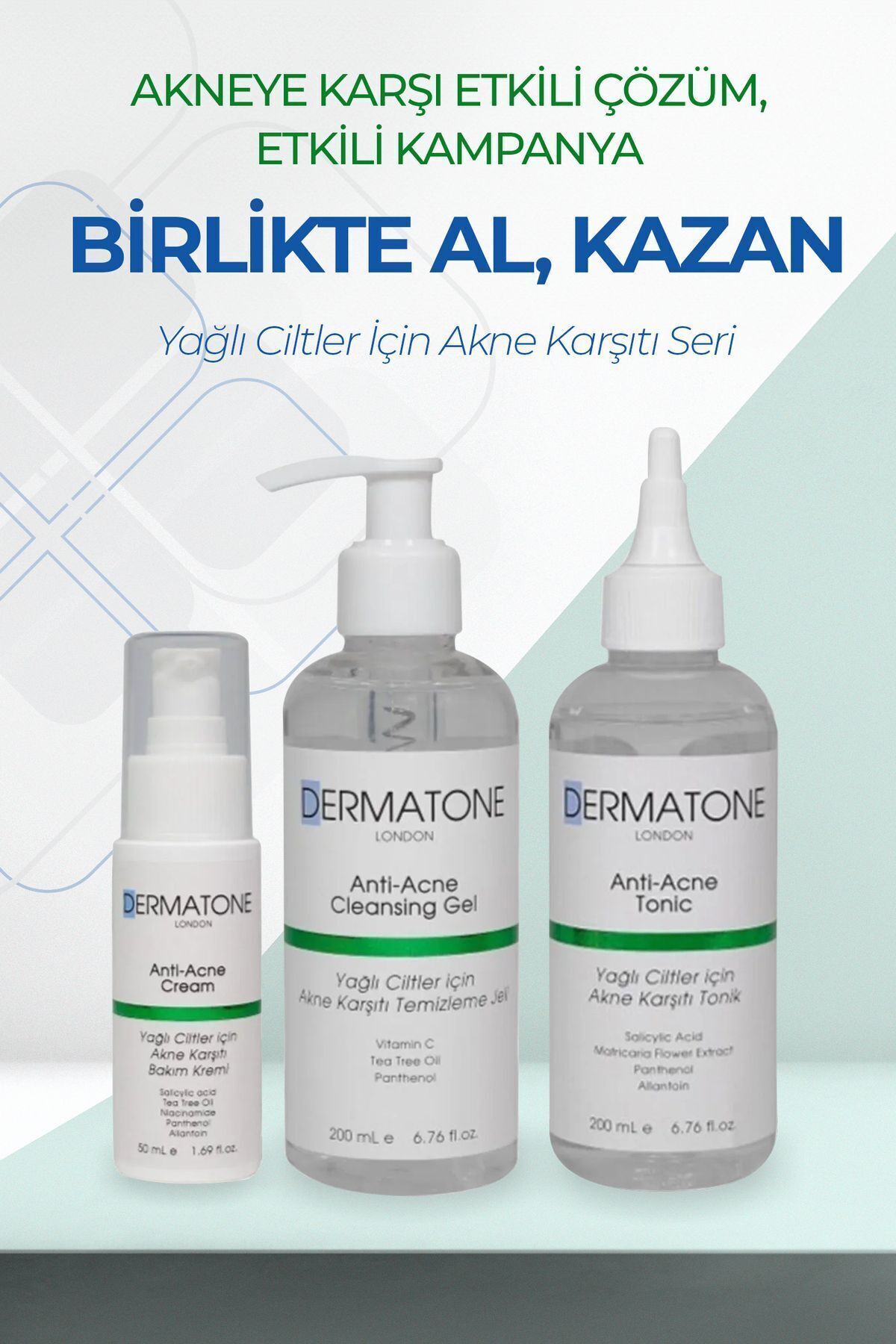 DERMATONE Yağlı Ciltler Için Akne Karşıtı Bakım Seti Temizleme, Jeli ...