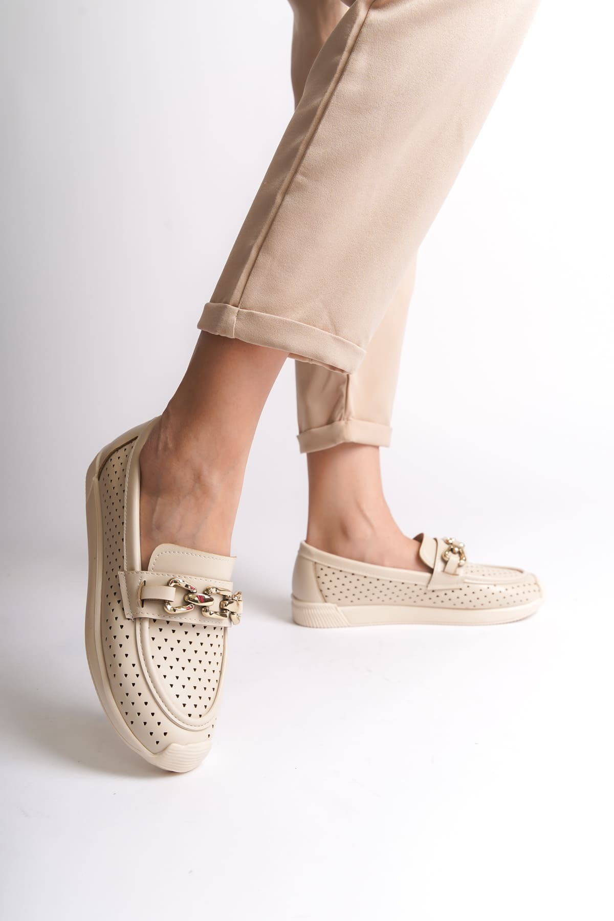 Rozero Shoes SELMA Bağcıksız Ortopedik Rahat Taban Kalp Desenli Babet ...