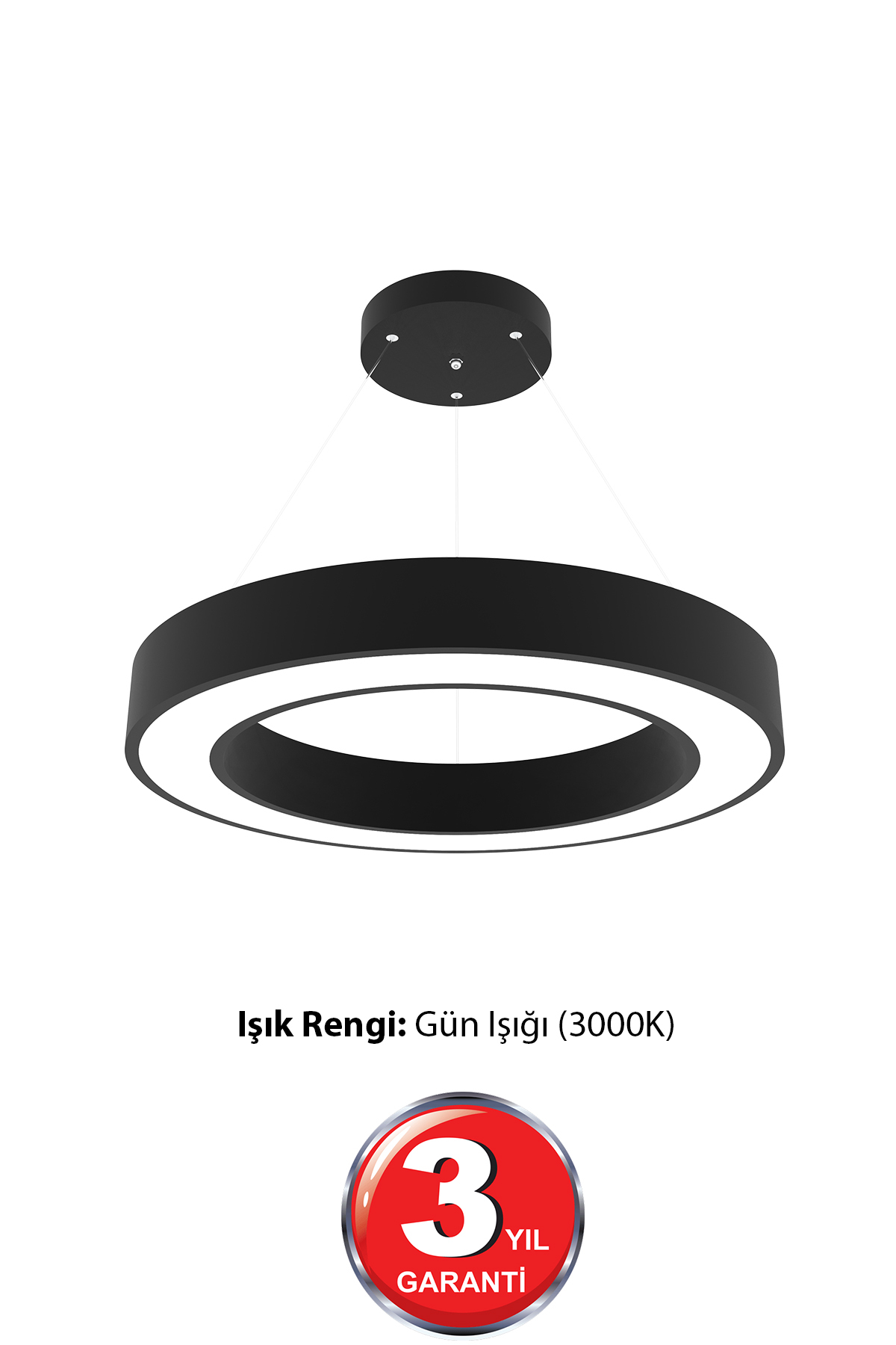 Hegza Lighting Anello ( Siyah Kasa, Sarı Işık ) Ledli Modern Sarkıt Led Avize Salon Mutfak ...