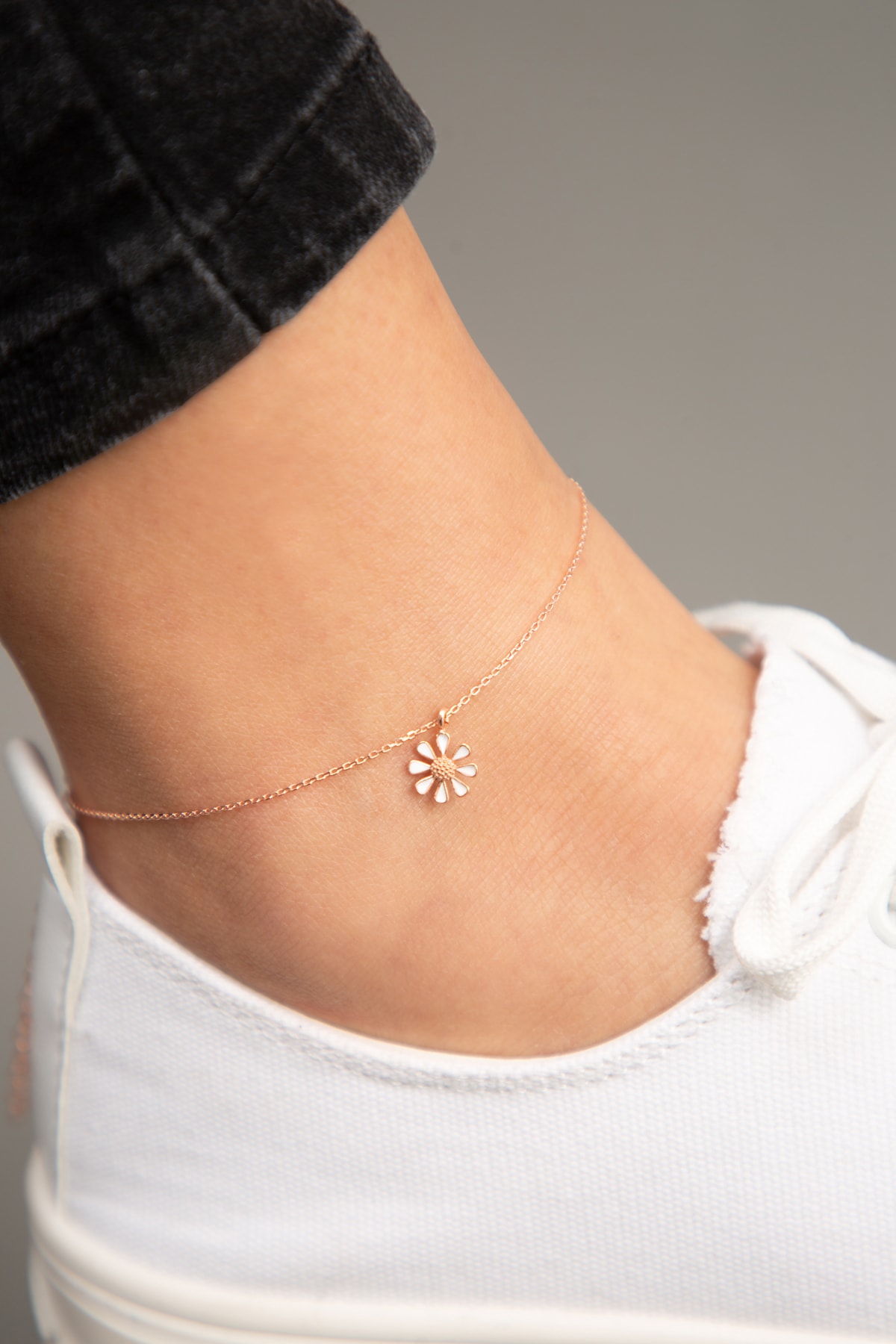 Elika Silver Kadın Rose Kaplama Mineli Papatya Model 925 Ayar Gümüş Halhal - Fiyatı, Yorumları