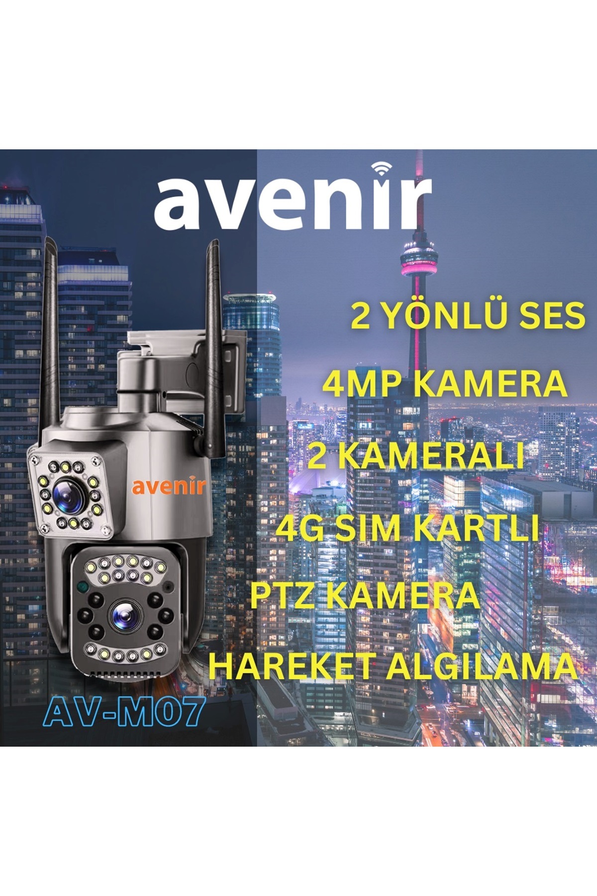 Avenir Avenir AV-M07 (4G) 4MP 2 Kameralı 4G Sim Kartlı PTZ Kamera - Fiyatı, Yorumları