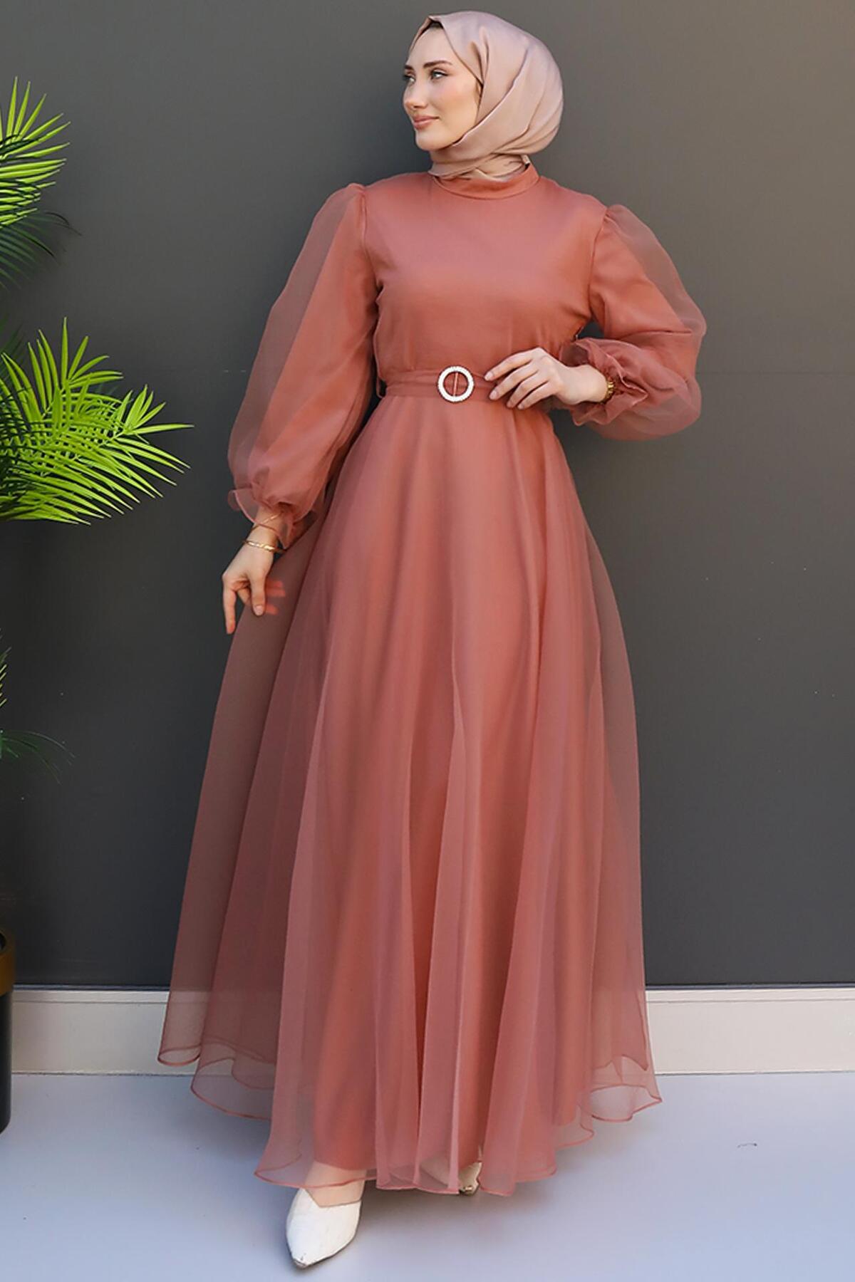 giz astore Elfida Tesettür Elbise Soft Turuncu - Fiyatı, Yorumları