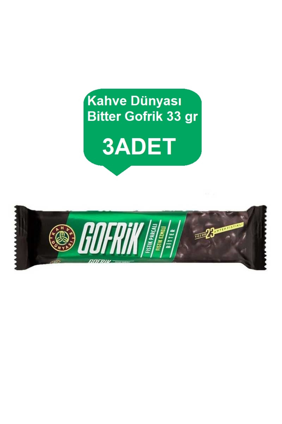 Kahve Dünyası Gofrik Antep Fıstıklı Bitter Çikolata 33 gr (3 ADET ...