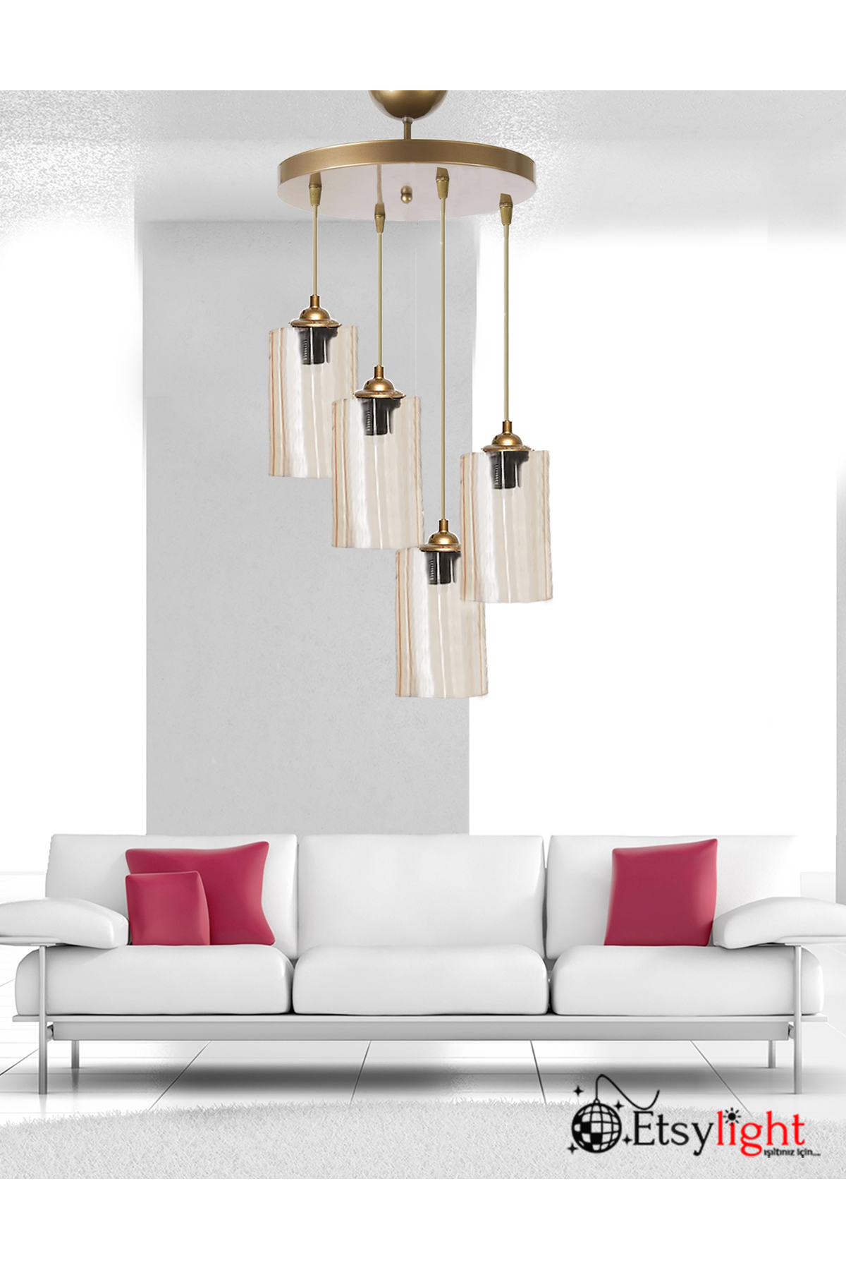 Etsylight Dora Golden Glass Lüx 4, Bal Köpüğü Camlı, Salon Avize, Antre Avize, Cam Avize Fiyatı ...
