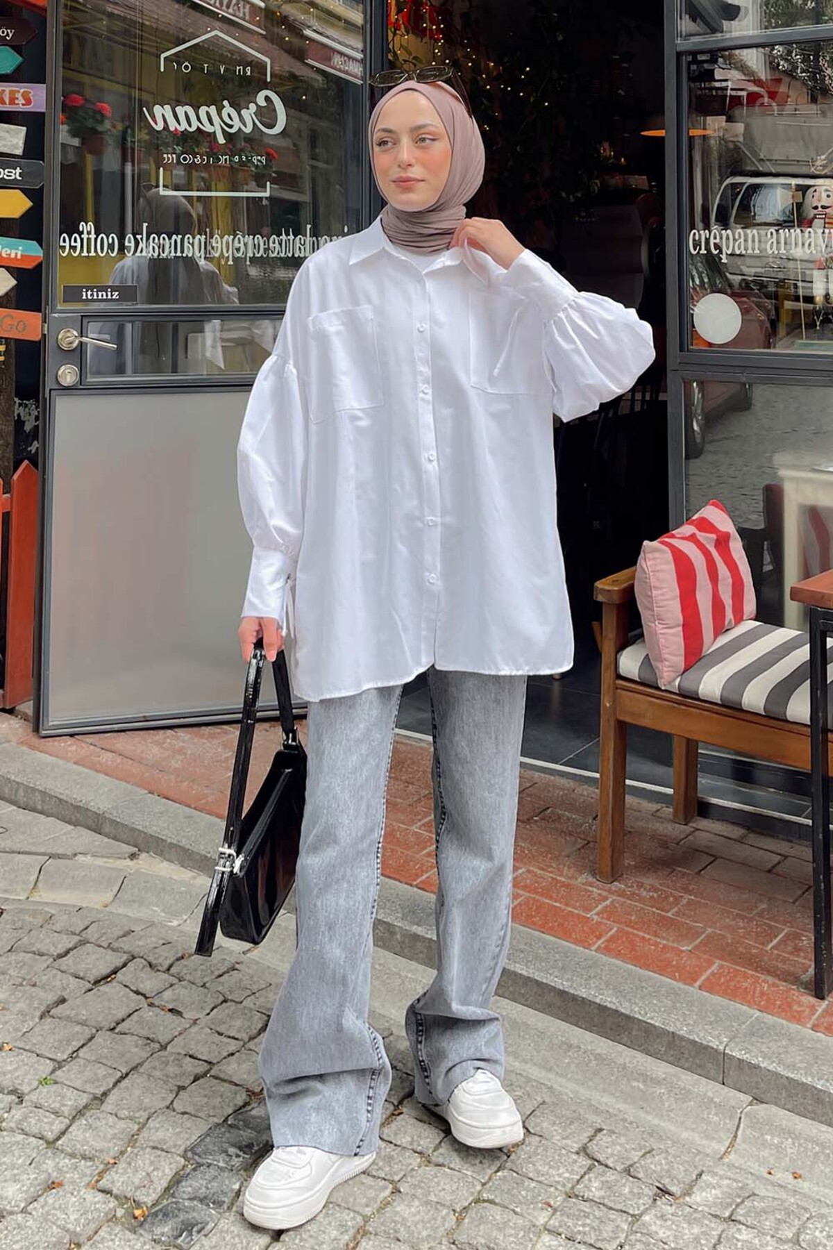 lamelif Kol Bağlama Detaylı Oversize Gömlek Beyaz - Fiyatı, Yorumları
