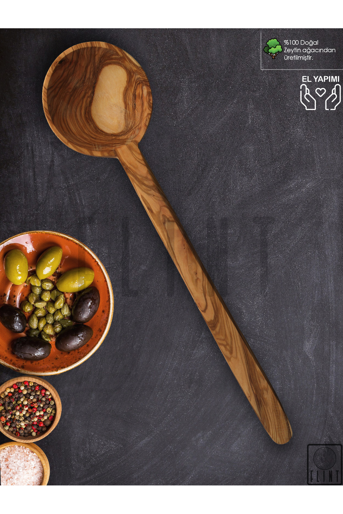 FLINT Olive Wood Handmade Wooden Wood Spoon Medium Kitchen Dining Spoon ...