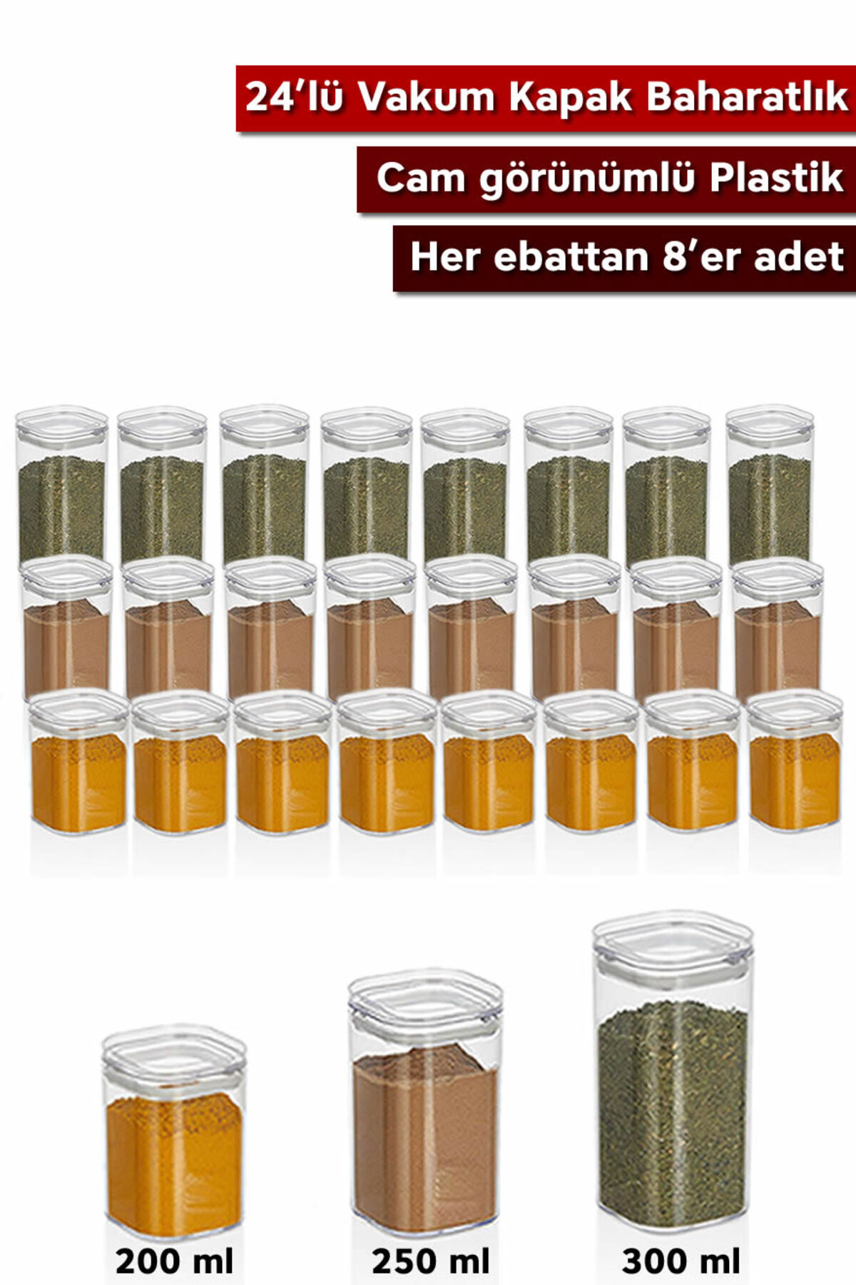 ARVALE 24'lü Cam Görünümlü Vakum Kapak Baharatlık Seti 3 Boy | Baharat ...