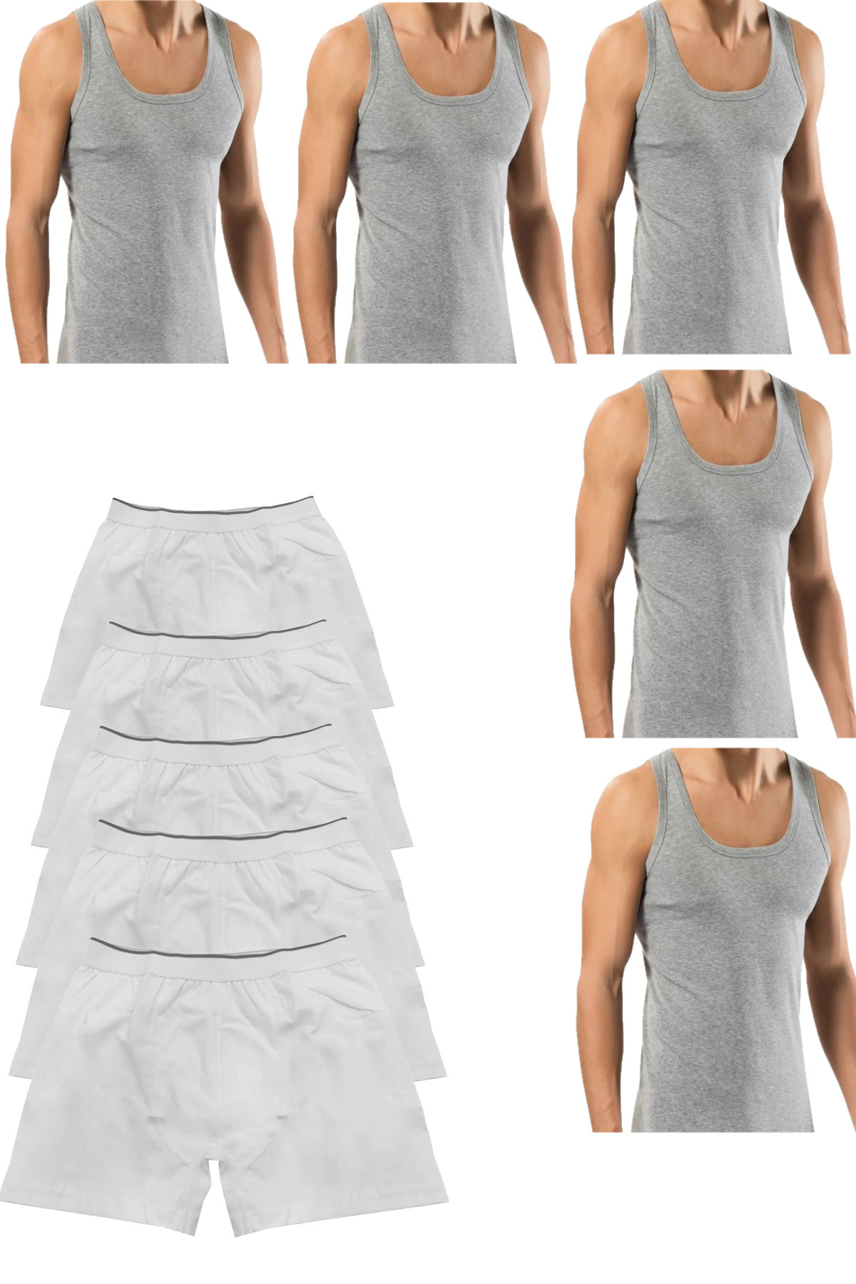 Pi Giyim 10 Parça Atlet Ve Boxer Takımı Ekonomik Paket 5 Boxer 5 Atlet ...