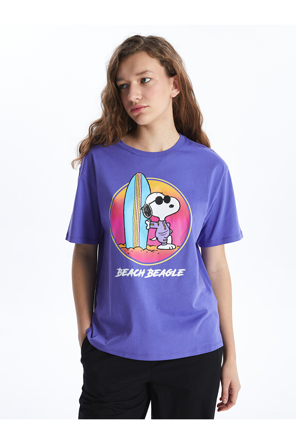 LC Waikiki Bisiklet Yaka Snoopy Baskılı Kısa Kollu Oversize Kadın ...