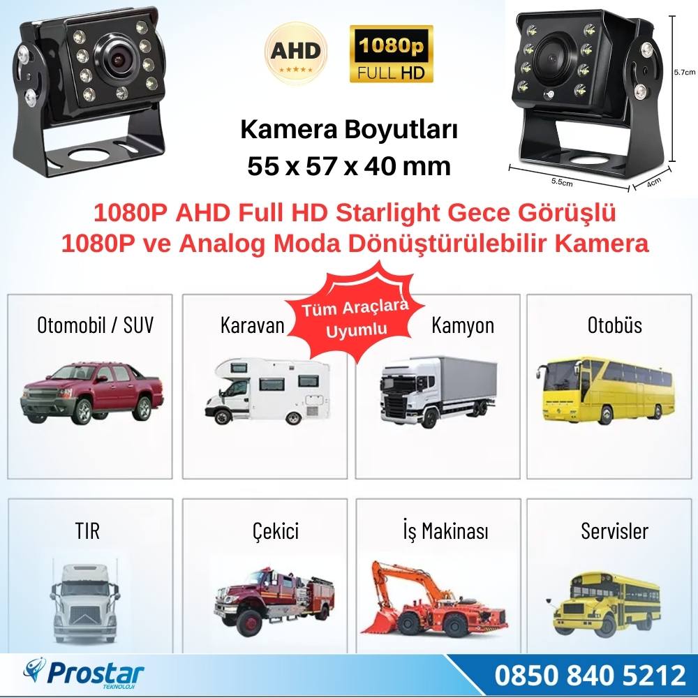 Navistar Mini Kamera AHD 1080P ve Analog Pal Çevirilebilir Gece Görüşlü ...