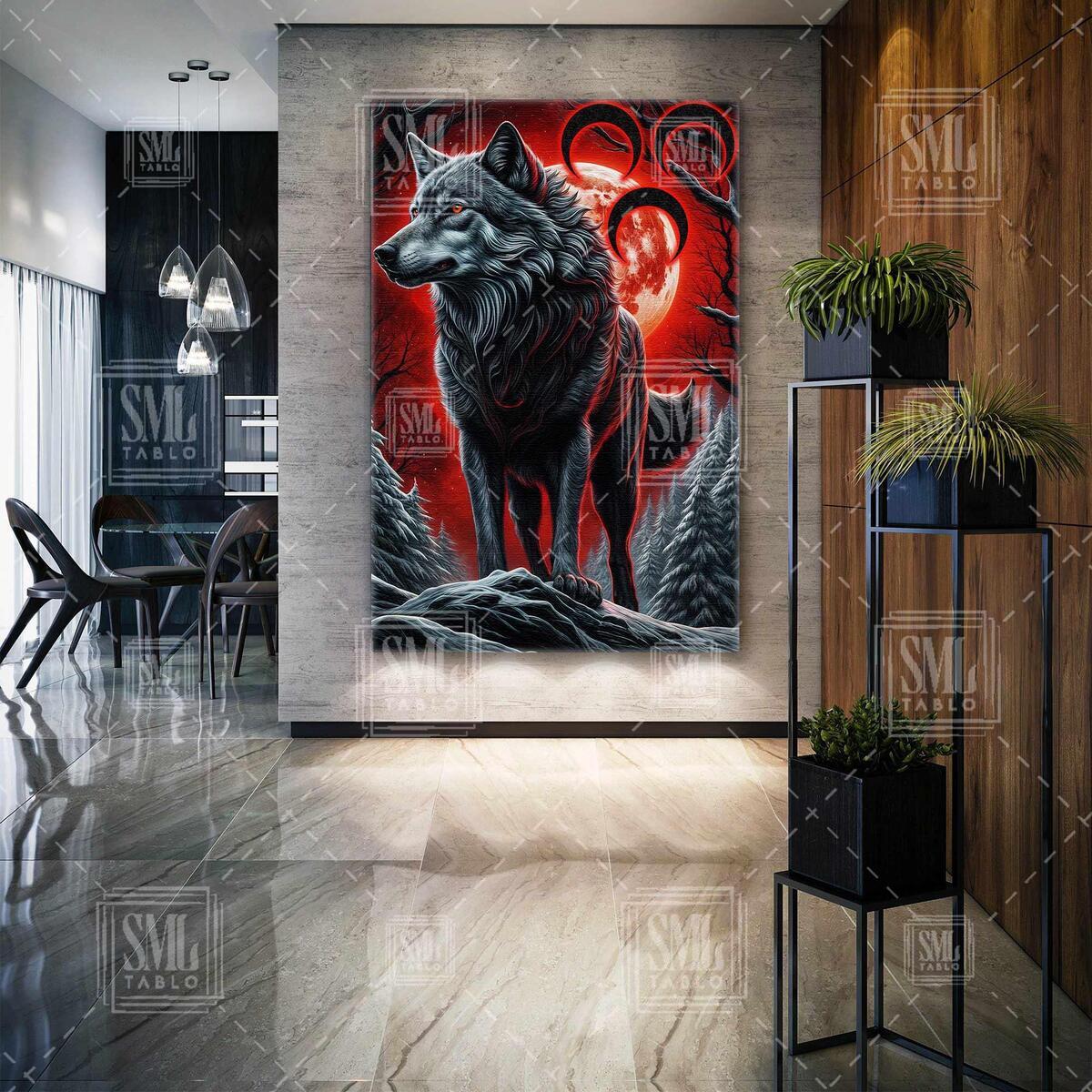 SML TABLO Bozkurt Üç Hilal Göktürkçe Turan Gece Ay Işığı Boz Kurt ...