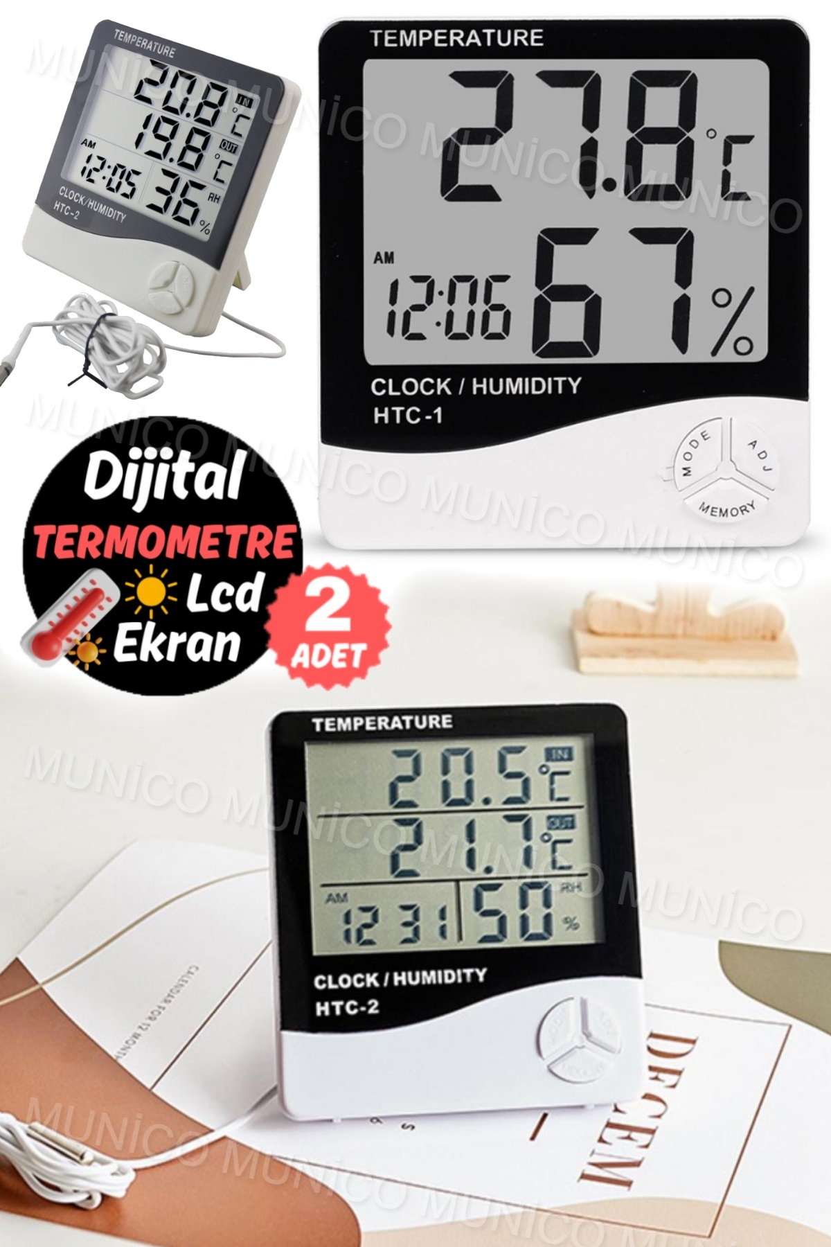 Munico 2 Adet Oda Hasta Odası Elektronik Dijital Sıcaklık Nem Ölçer ...