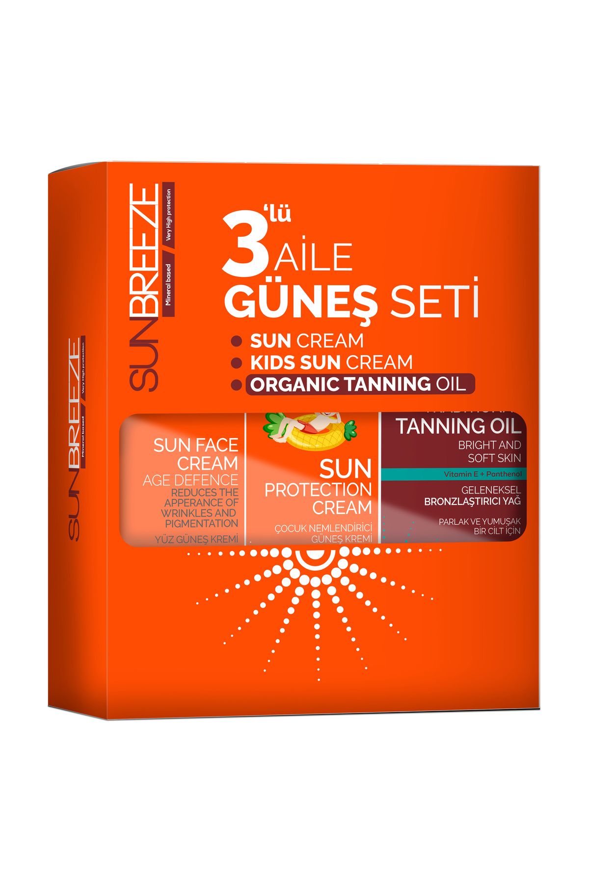 SUN BREEZE 3'Lü Aile Güneş Seti 50+SPF Yüz Güneş Kremi , 50+SPF Çoçuk ...