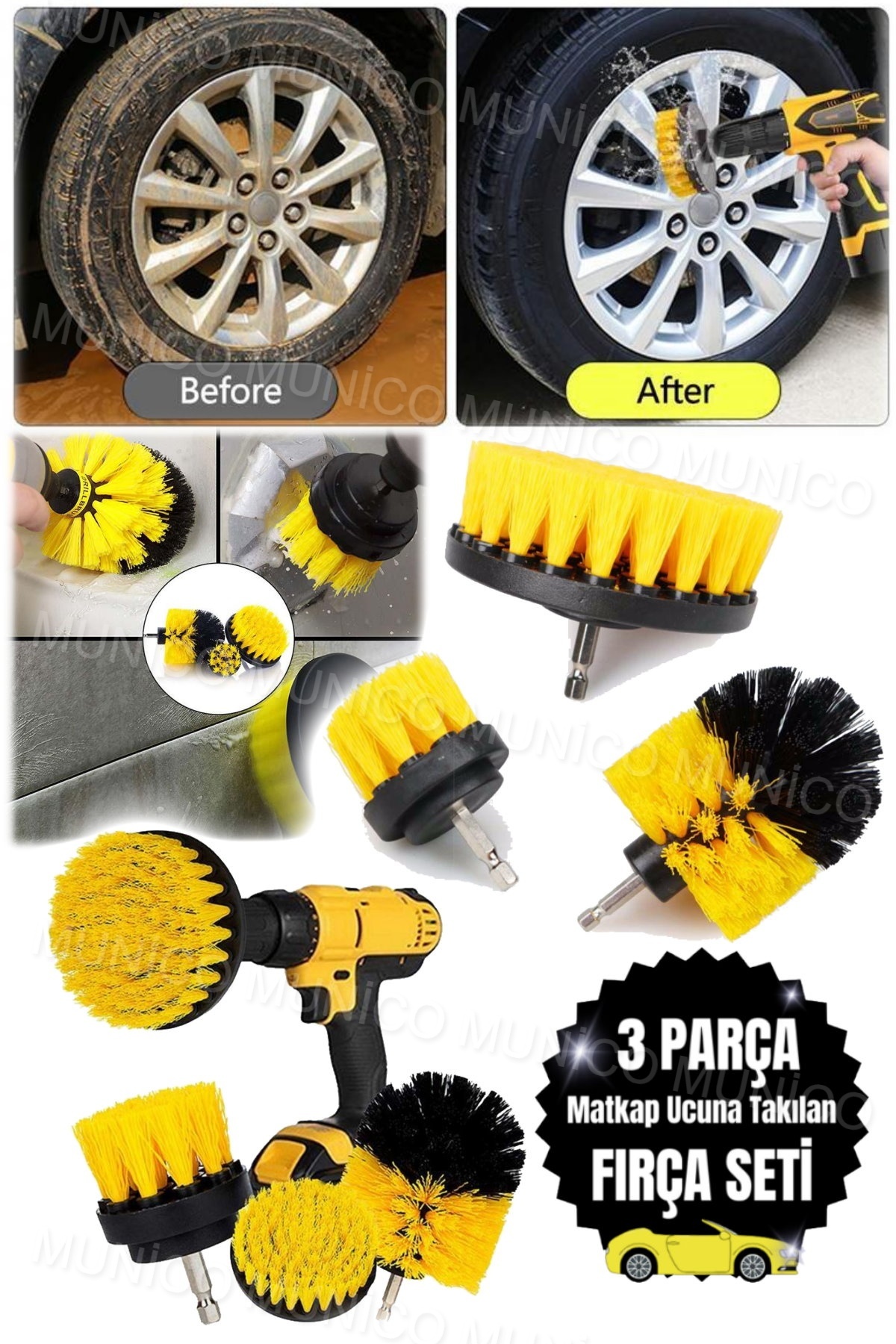 Munico 3 Adet Döner Ovma Fırçaları Banyo Köşesi Harç Zemin Küvet Duş ...