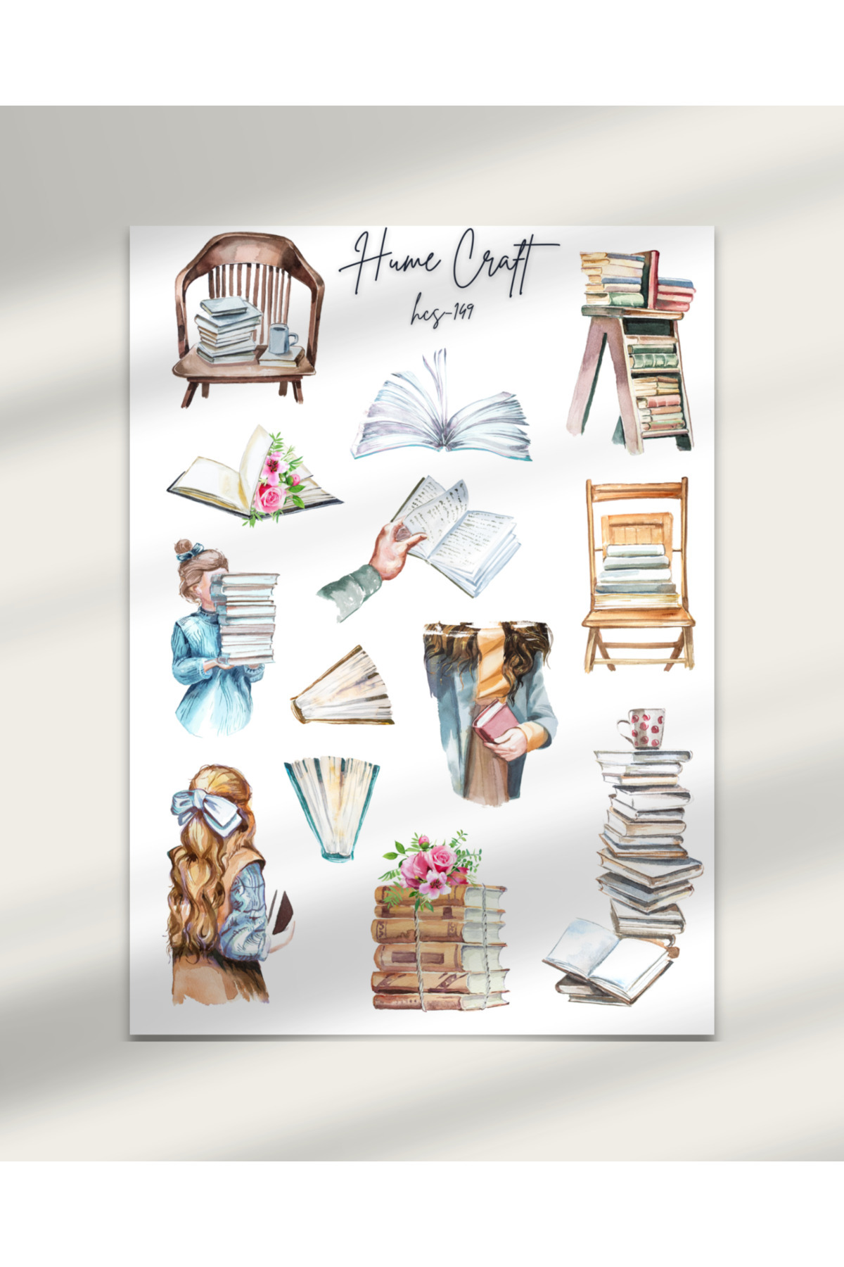 Hume Craft Kitap ve Kızlar Temalı Şeffaf Sticker Bullet Journal Sticker ...