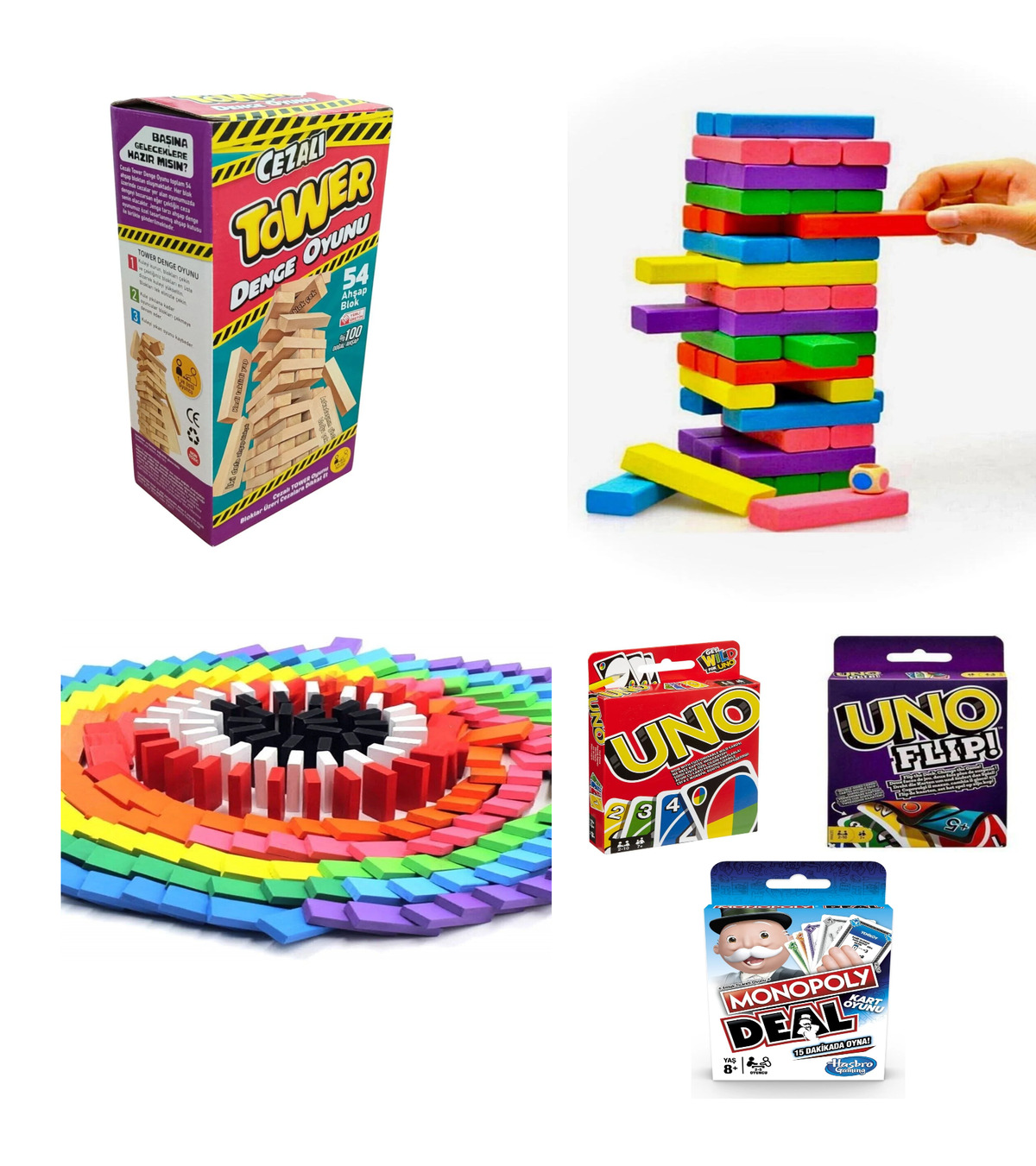 TİFOYS Cezalı Jenga , Renkli Jenga , Domino , Uno, Uno Flip , Monopoly ...