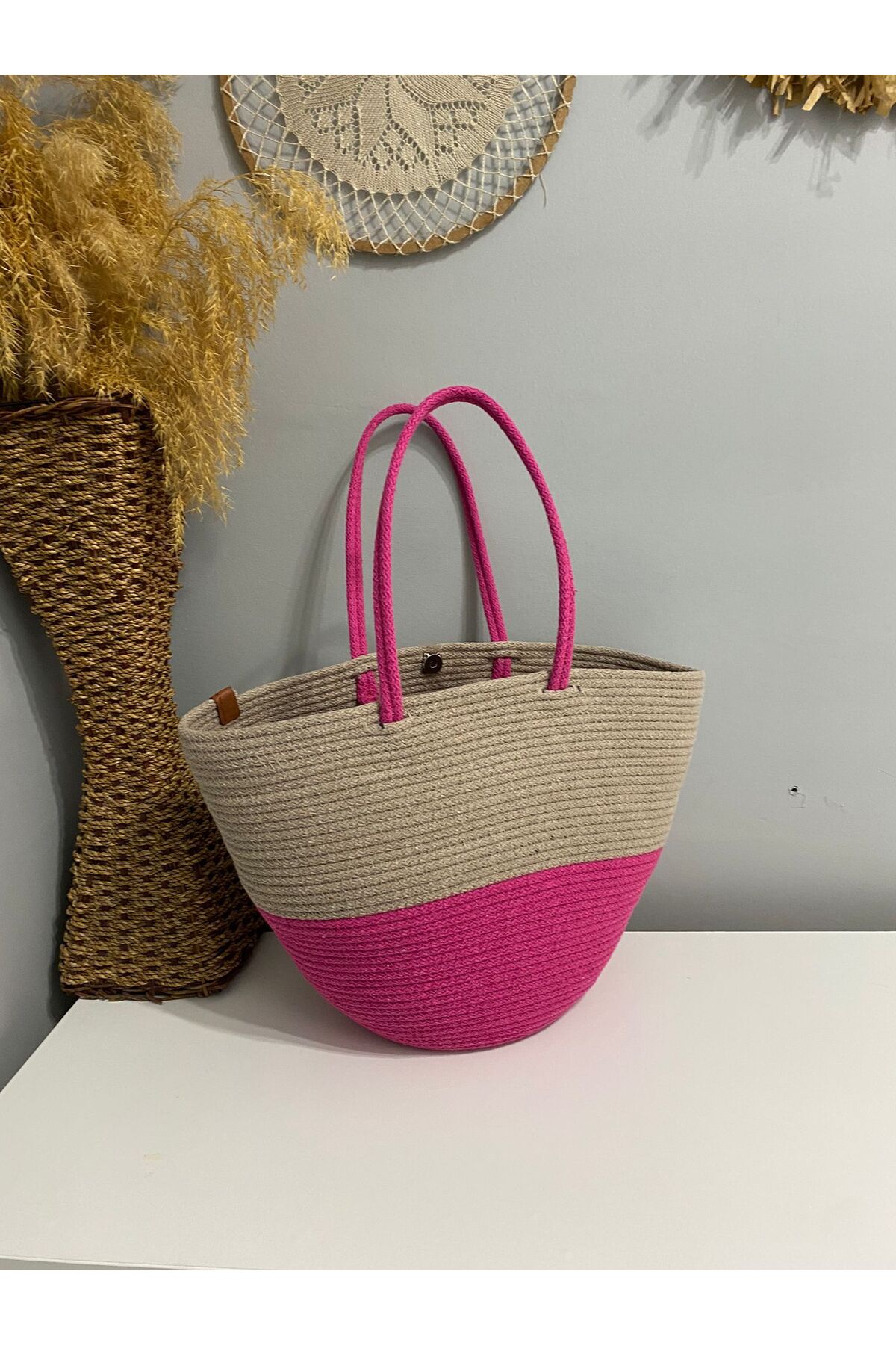 Patiska Tasarım Jüt Hasır Görünümlü Plaj Çantası Jüt Kol Çantası Fiyatı ...