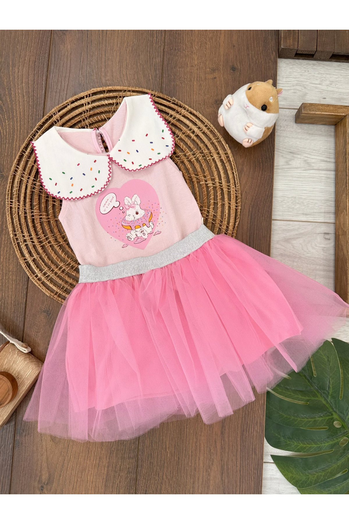 Bolly Baby Tavşan Desen Bebe Yaka Alttan Çıtçıtlı Tütü Etekli Yazlık ...