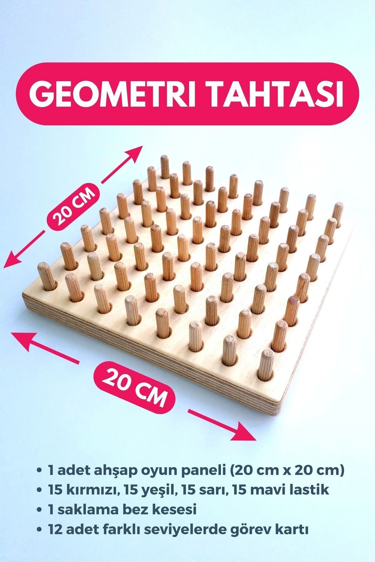 CLEVERTOYS Ahşap Montessori Geometri Tahtası - Lastik Geçirme Eğitici ...