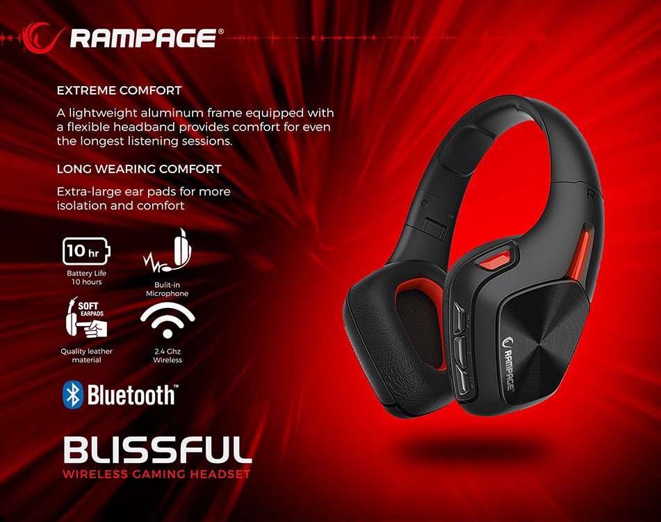 Rampage RBT-18 BLISSFUL Siyah Kablosuz ve Kablolu Bluetooth Mikrofonlu Oyuncu Kulaklığı - Fiyatı ...