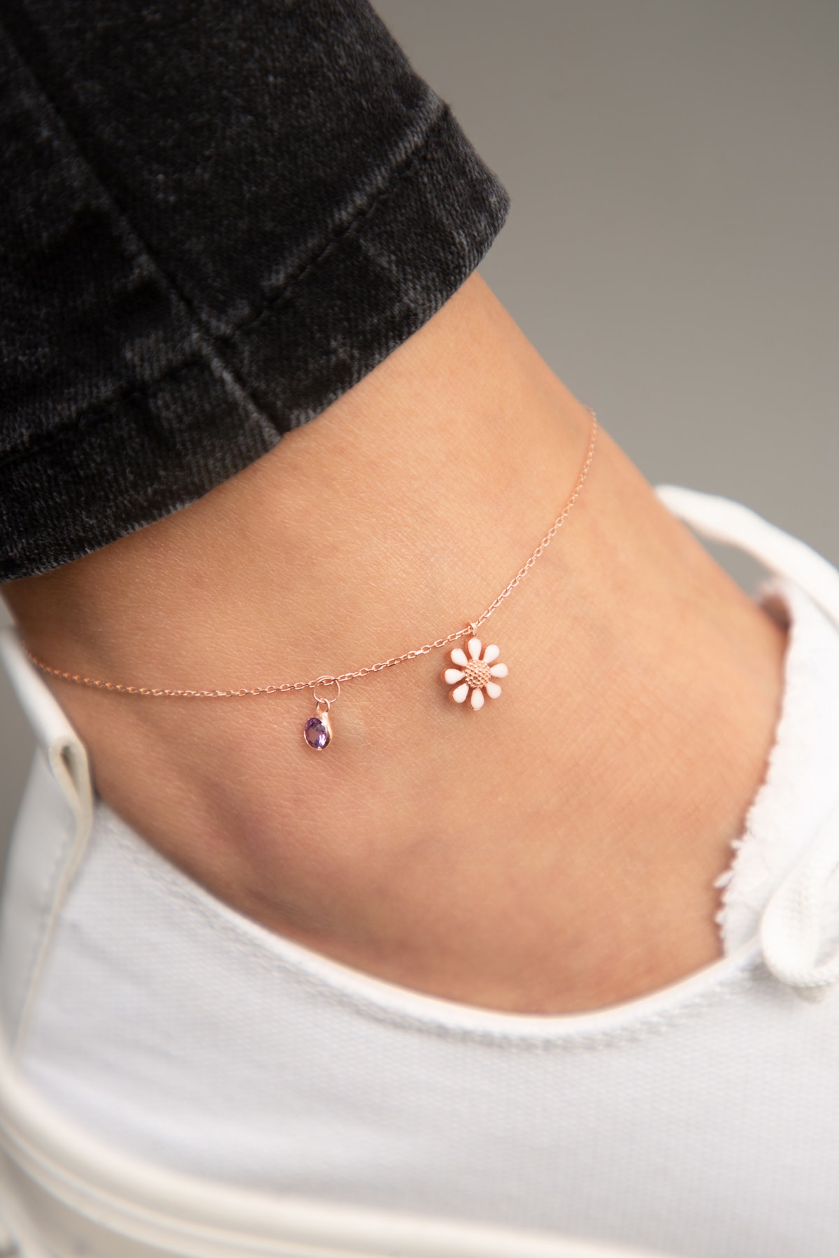 Elika Silver Kadın Rose Kaplama Taş Detaylı Mineli Papatya Model 925 Ayar Gümüş Halhal Fiyatı ...