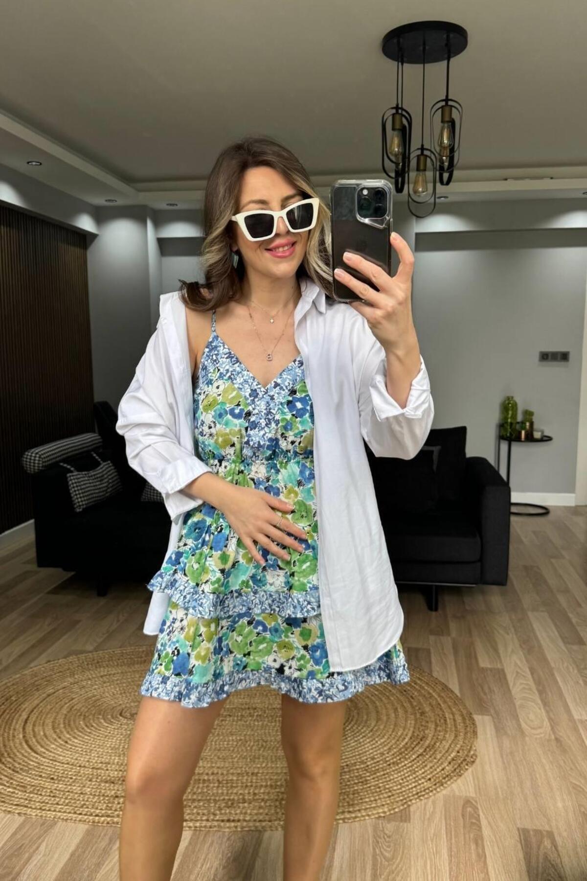 Banu Angay İp Askılı Altı Fırfırlı Desenli Elbise Multi Color Fiyatı ...