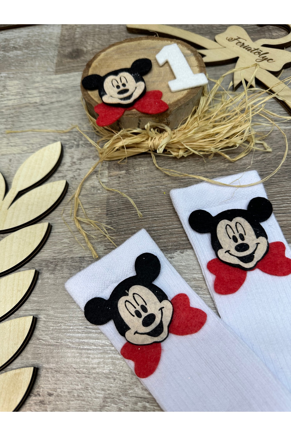 Feriatolye Mickey mouse konseptli erkek bebek diz altı beyaz corap ...