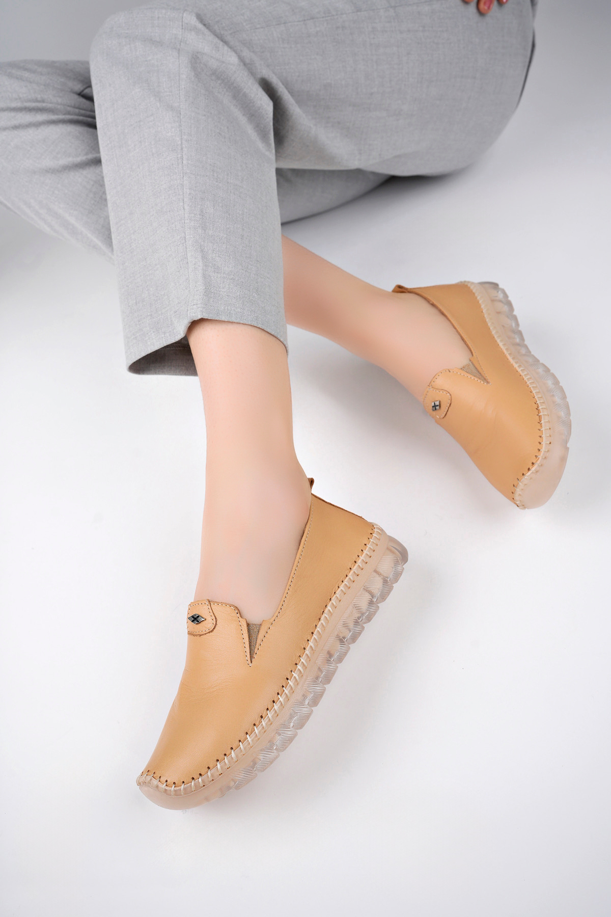 Deripabuc Hakiki Deri Bej Kadın Deri Babet Dp75-0700 - Fiyatı, Yorumları