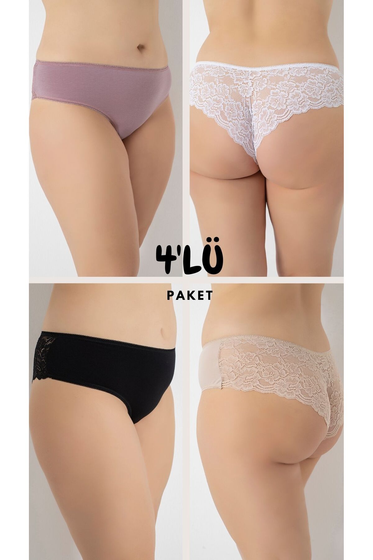 CONFEO Kadın Battal Dantelli Bikini 4 Lü Paket Fiyatı, Yorumları - Trendyol