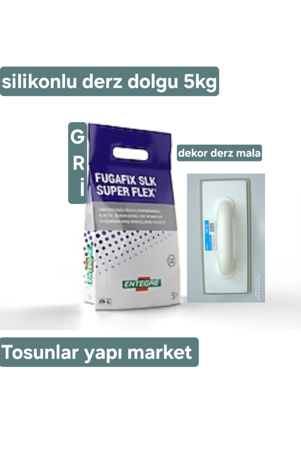 ENTEGRE SİLİKONLU DERZ DOLGU SATEN GRİ 5 KG + DEKOR DERZ MALASI ...