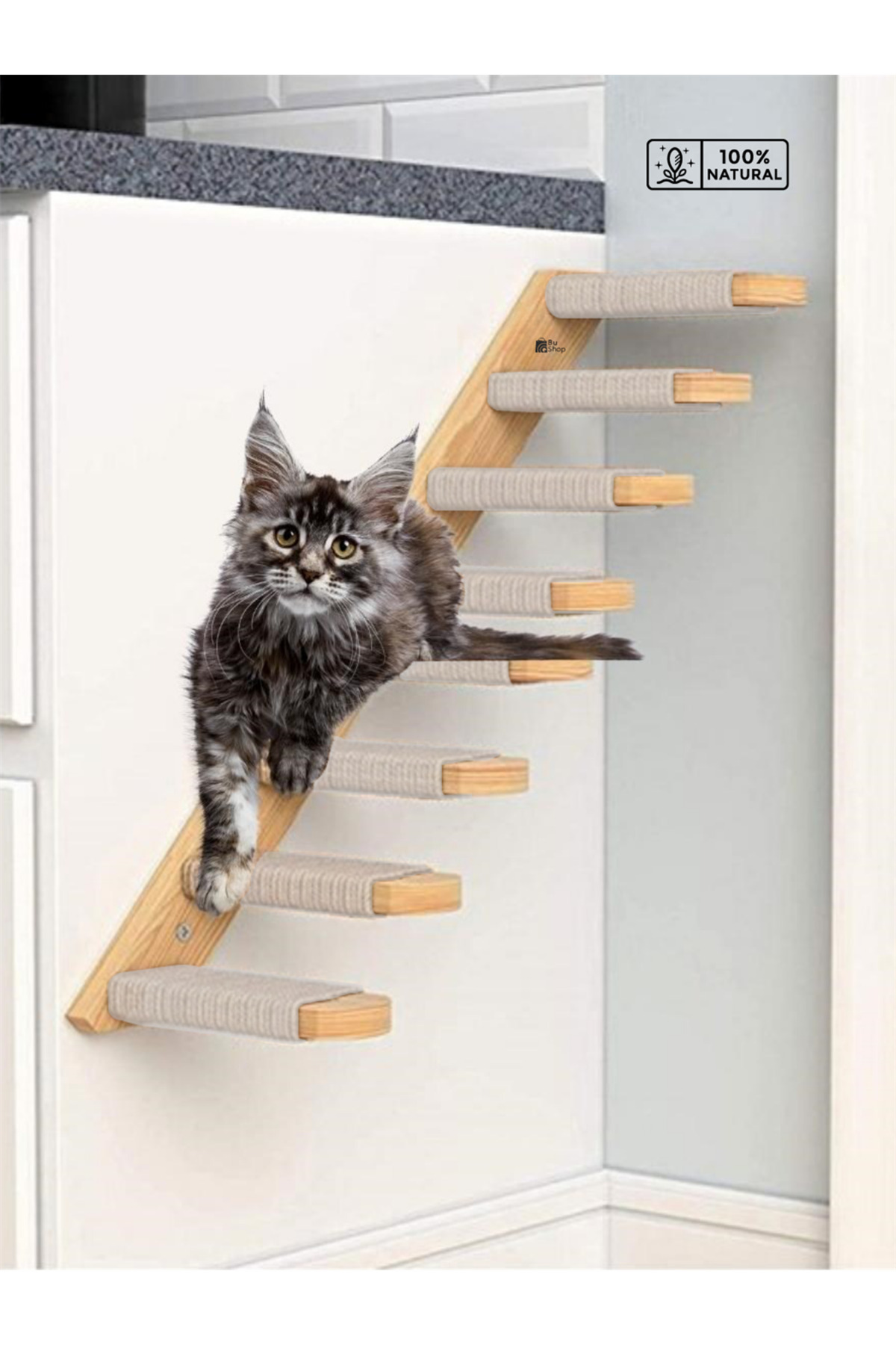 BUSHOP Kedi merdiveni, Kedi tırmanma merdiveni, Doğal Ahşap İkili ...
