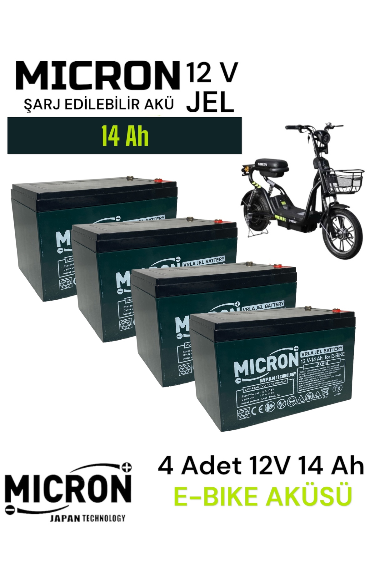 Micron 12v 14 Ah 4'lü Set Elektrikli Motosiklet Aküsü Volta Vsm Vsc ...