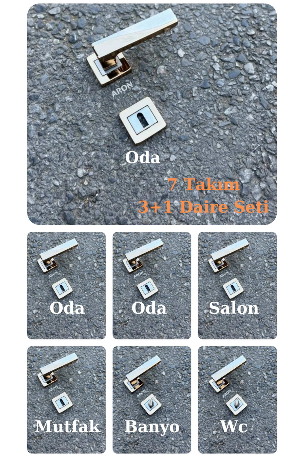 ARON (7 TAKIM) LÜX DERYA (3+1) DAİRE SETİ KAPI KOLU ALBİFİRİN SARI ...