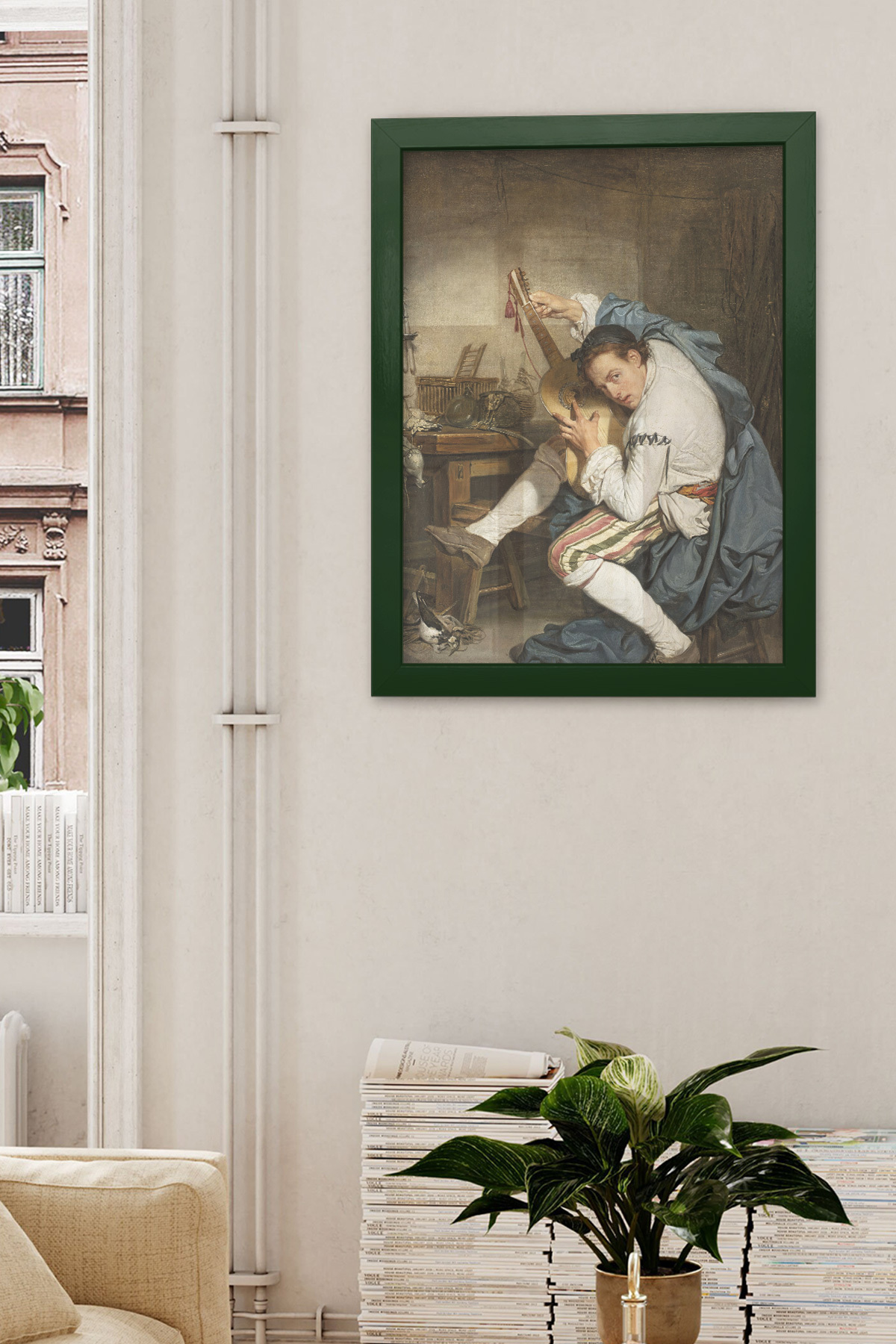 DuoArt Jean Baptiste Greuze - the Guitar Player/ Natural Wood Framed ...
