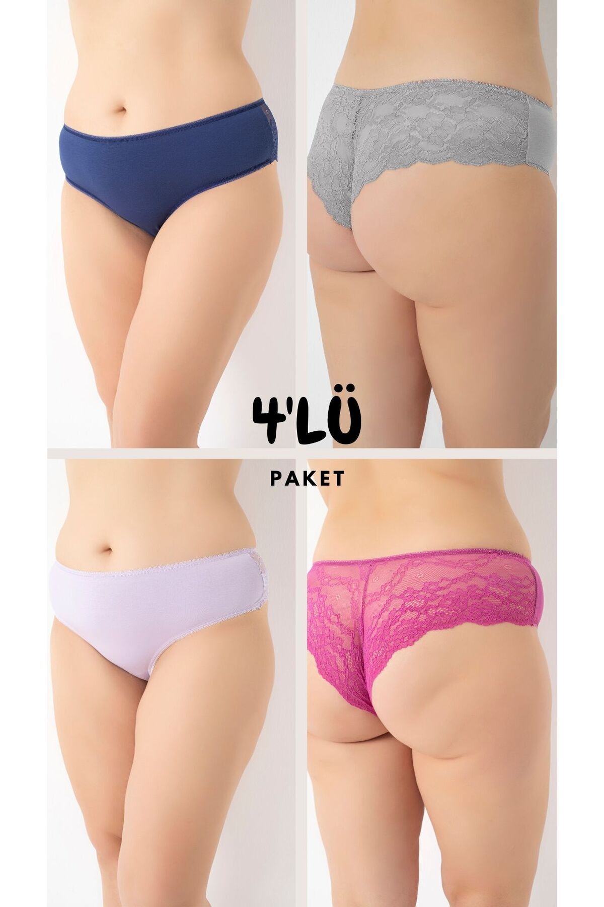 CONFEO Kadın Battal Dantelli Bikini 4 Lü Paket Fiyatı, Yorumları - Trendyol