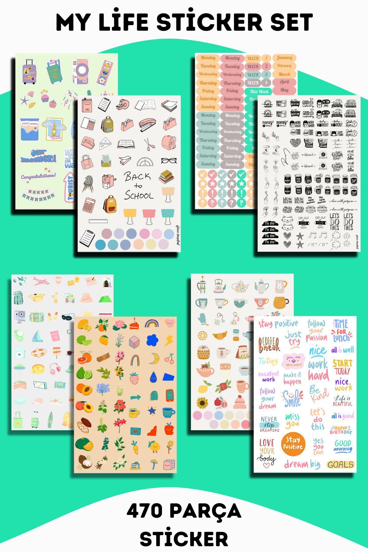 Craft Ajanda Sticker Seti 470 Adet Defter, Kitap, Journal, Planlayıcı ...