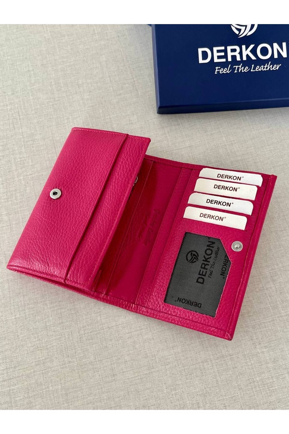 Derkon Mendy Model Kullanışlı Hakiki Deri Orta Boy Kadın Cüzdanı Pembe ...