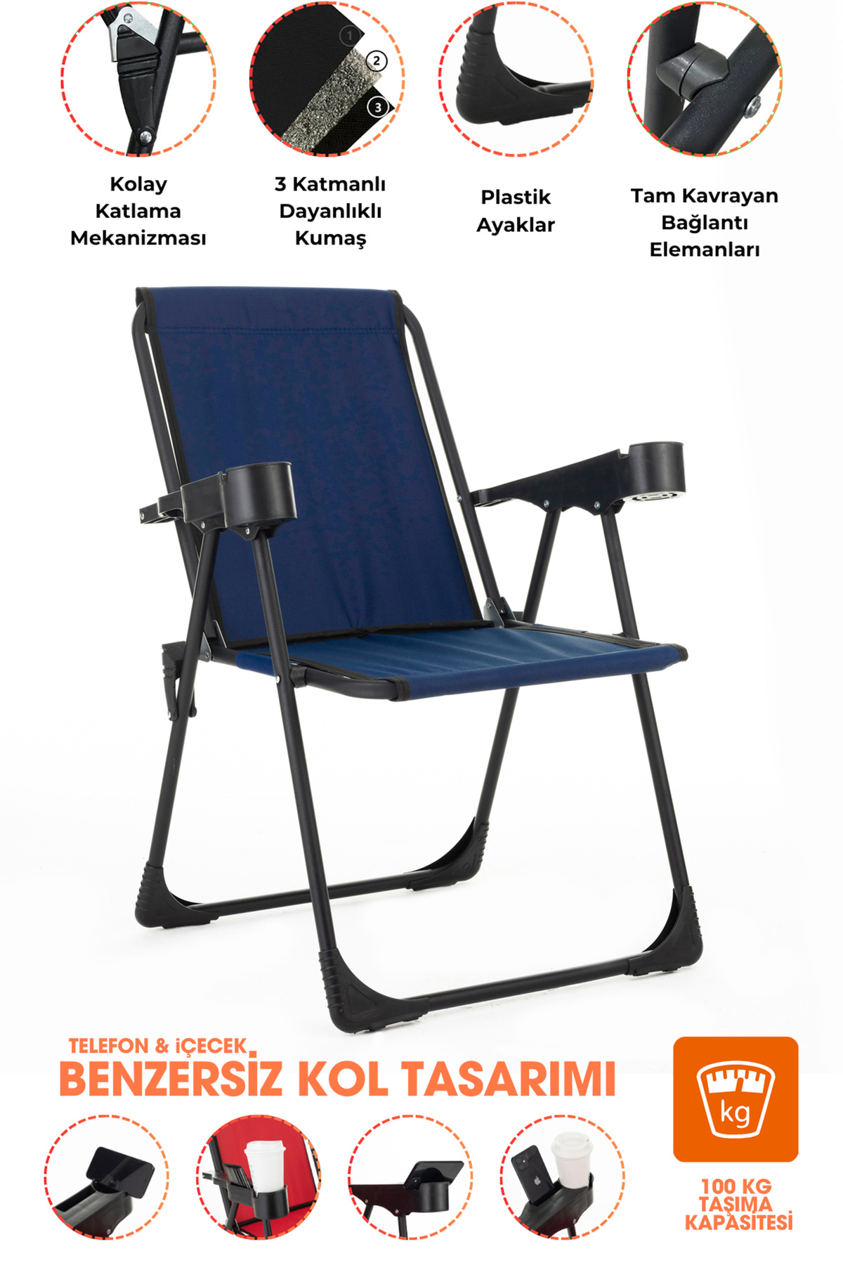 Armarks Kamp Sandalyesi, Katlanır Kamp Sandalyesi, Bardaklıklı Kamp ...