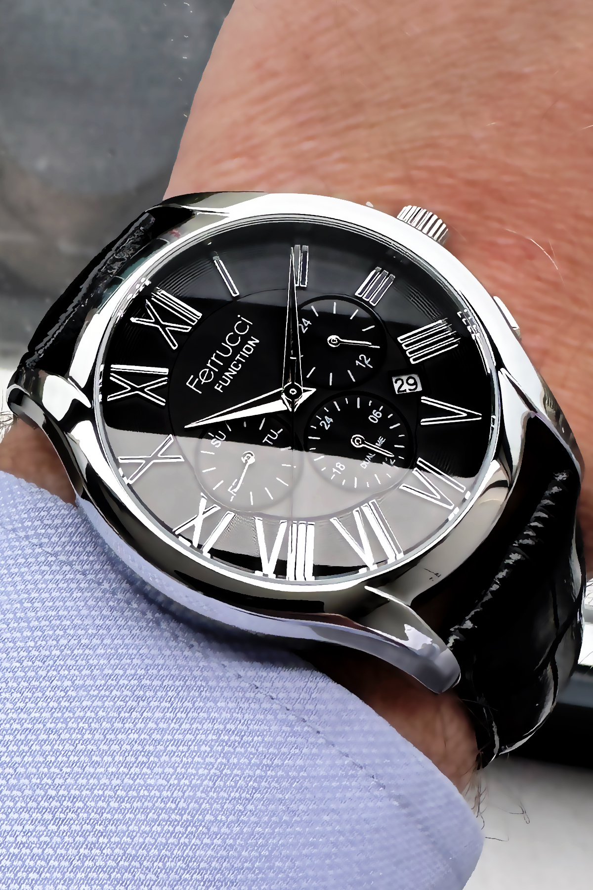 Ferrucci Men's Black Leather Band 3 ATM Waterproof Wrist Watch - Gift ...