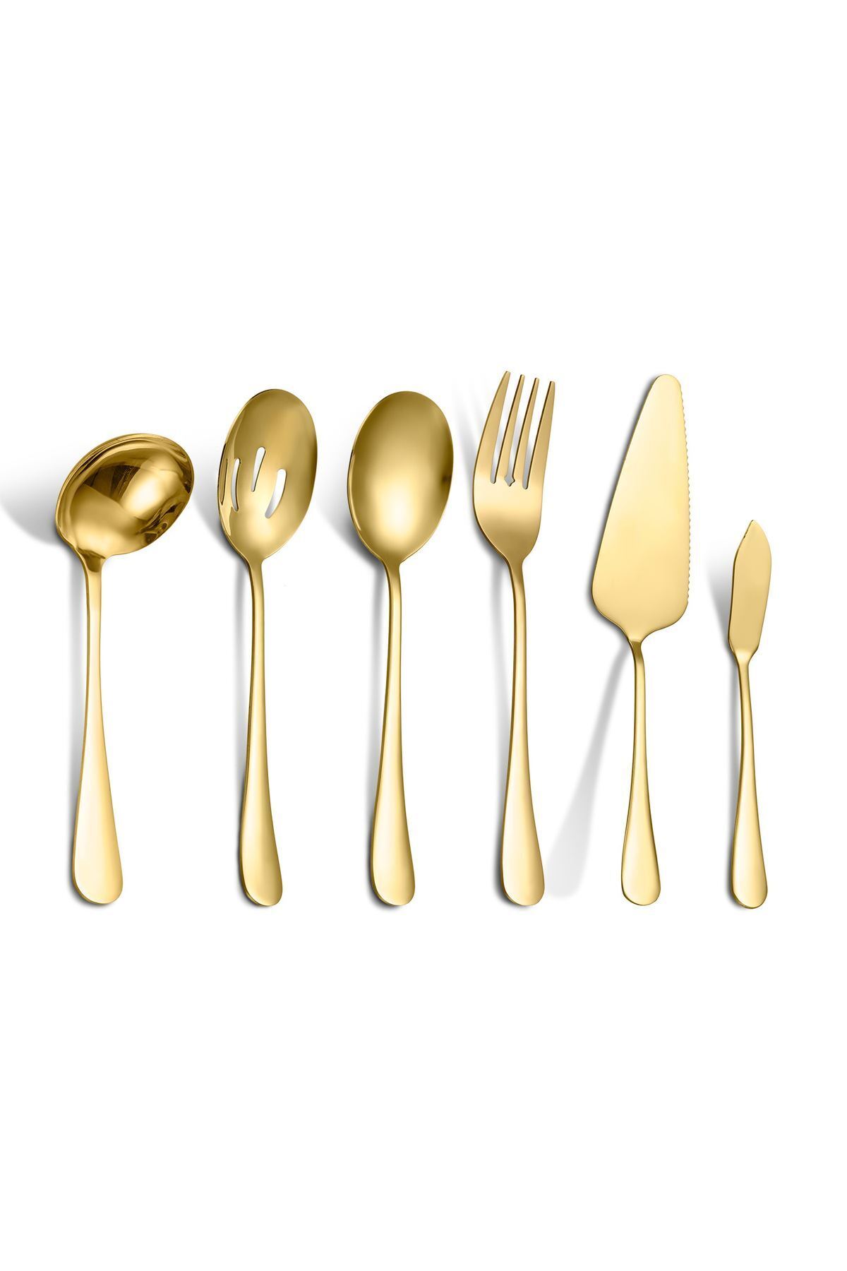 Chavin 6 Parça Gold Sunum için Servis Kaşığı Kaşık Çatal Ispatula Reçel ...