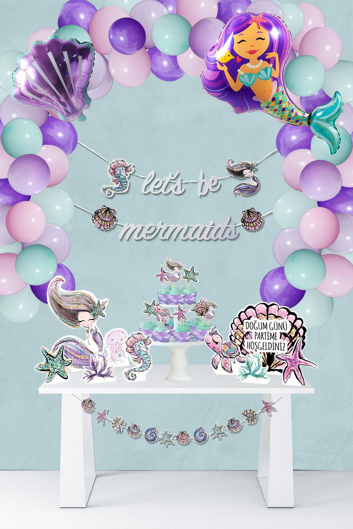 PEKSHOP Deniz Kızı Konsept Parti Seti Masa Üstü Panolar Banner Balon ...